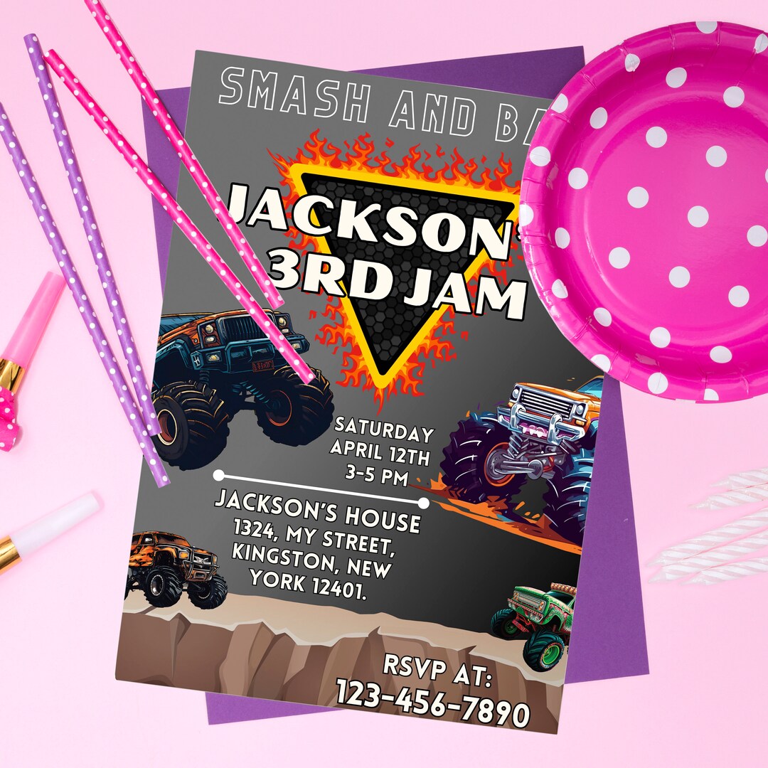 Editable Monster Truck Birthday Invitation Template, Monster Jam ...