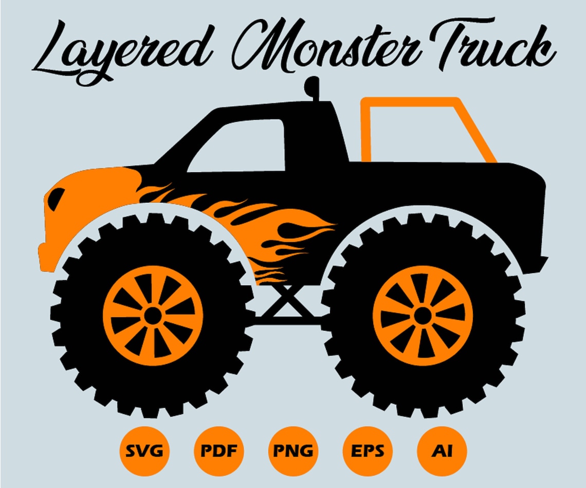 Monster Truck Svg, Layered Monster Truck Svg, Vinyl, Monster Truck Svg ...