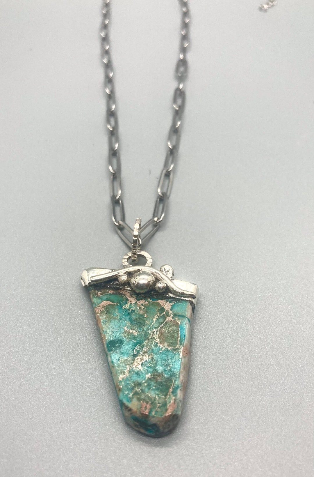 Turquoise Pendant, Mongolian Turquoise, Sterling Silver Chain, Pendant ...
