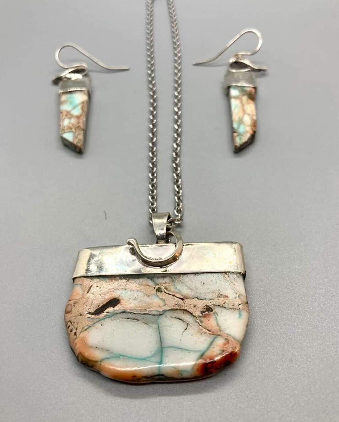 Mongolian Turquoise Jewelry Set, Sterling Silver, Gift for Mom ...