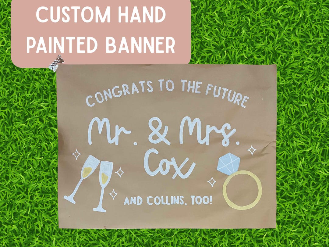 Engagement Hand Painted Custom Brown Kraft Paper Banner for Birthday ...