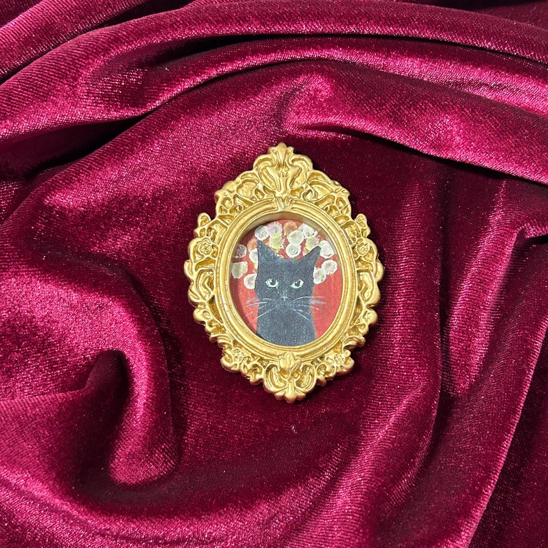 Black Cat Miniature Portrait Baroque Frame Magnet Limited Print - Etsy