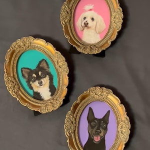 Custom Pet Portrait in 3”x4” Miniature Oval Vertical Frame With a Stand ...