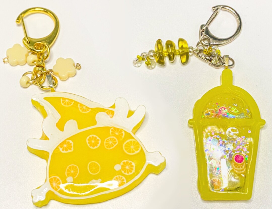 Lemon Axolotl Drink Resin Shaker Charm Keychains - Etsy
