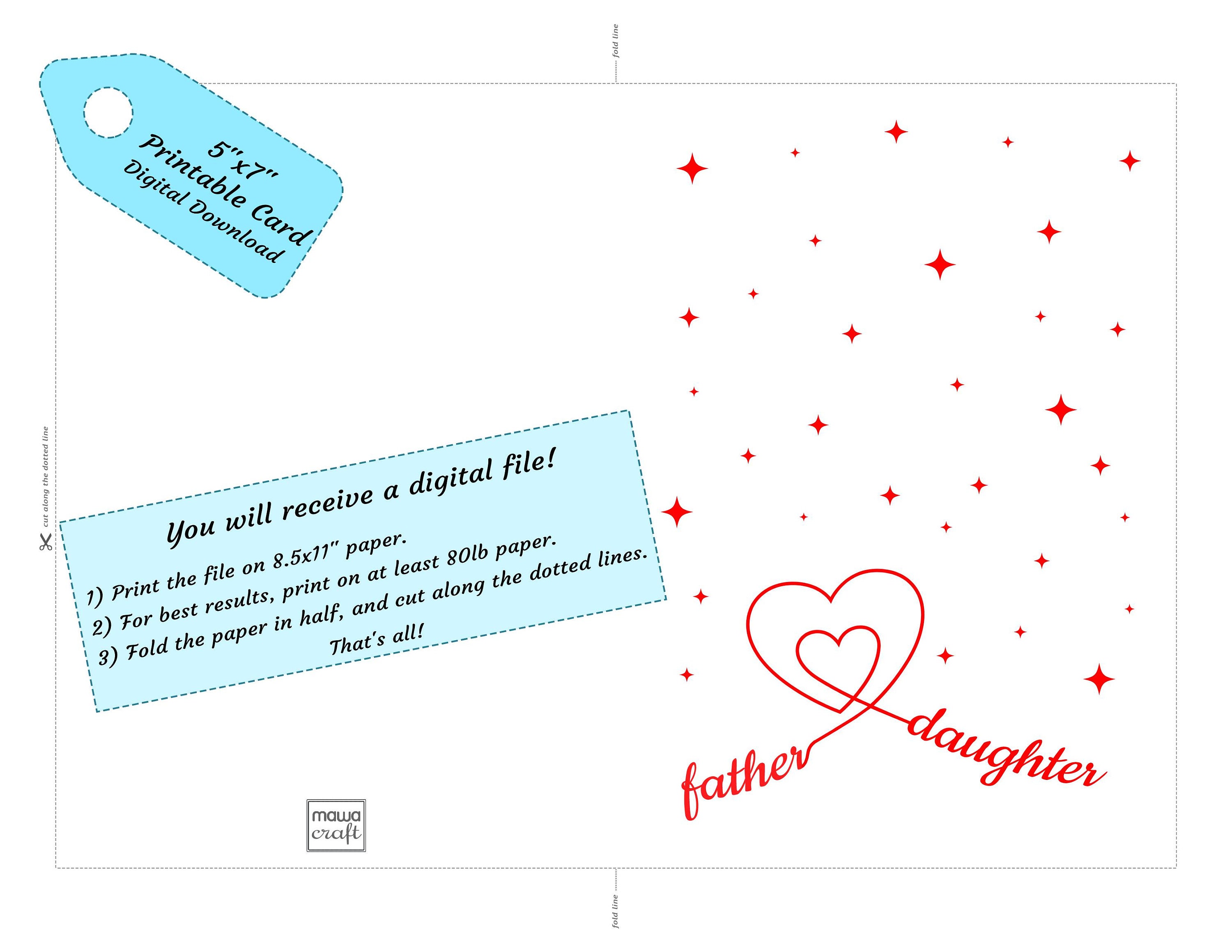 Father Daughter Heart Card, 5x7 Printable (digital Download) - Etsy