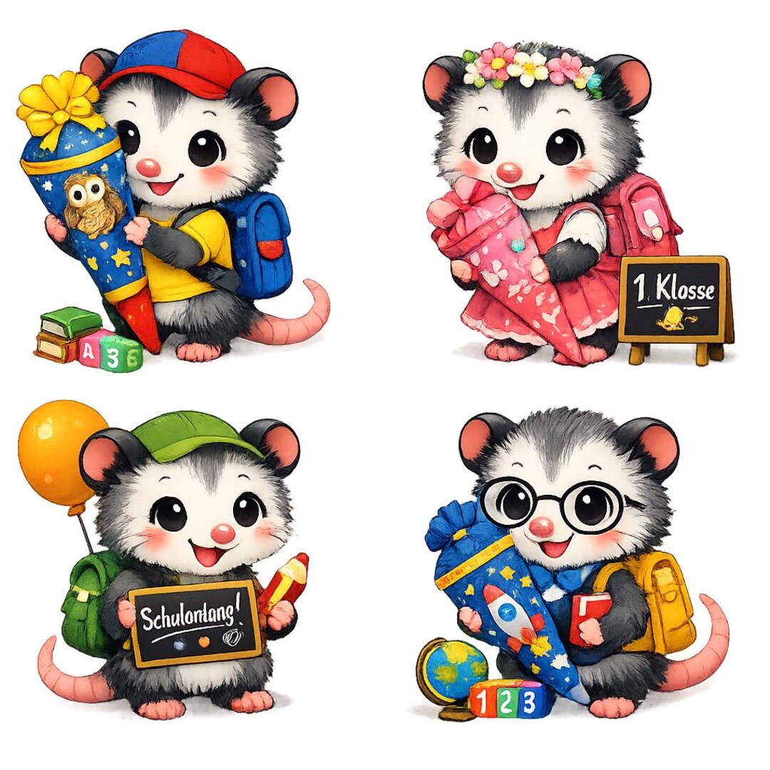 Chibi Opossum First Day of School – Cute Animal Clipart PNG | Starting ...
