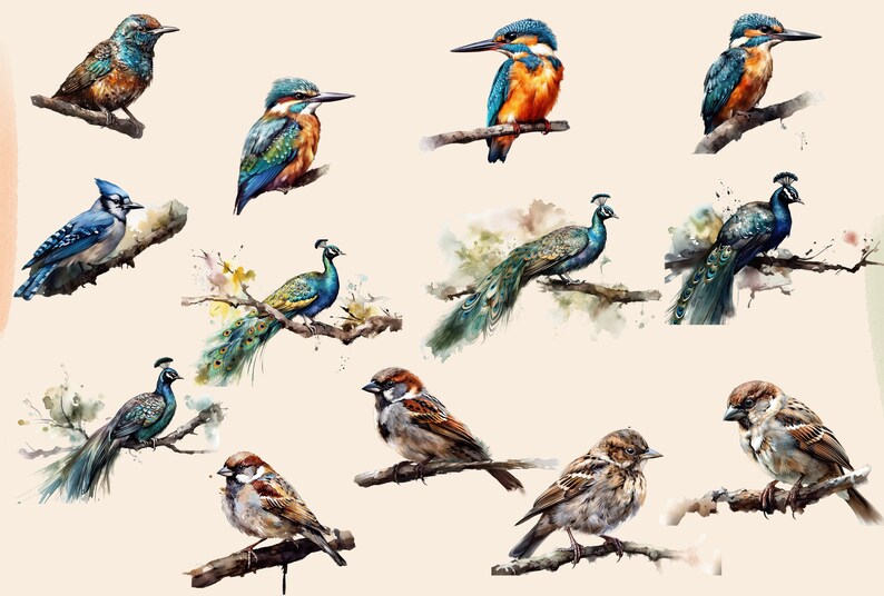 Watercolor Birds Clipart Set - 13 Colorful PNG Files for Digital ...