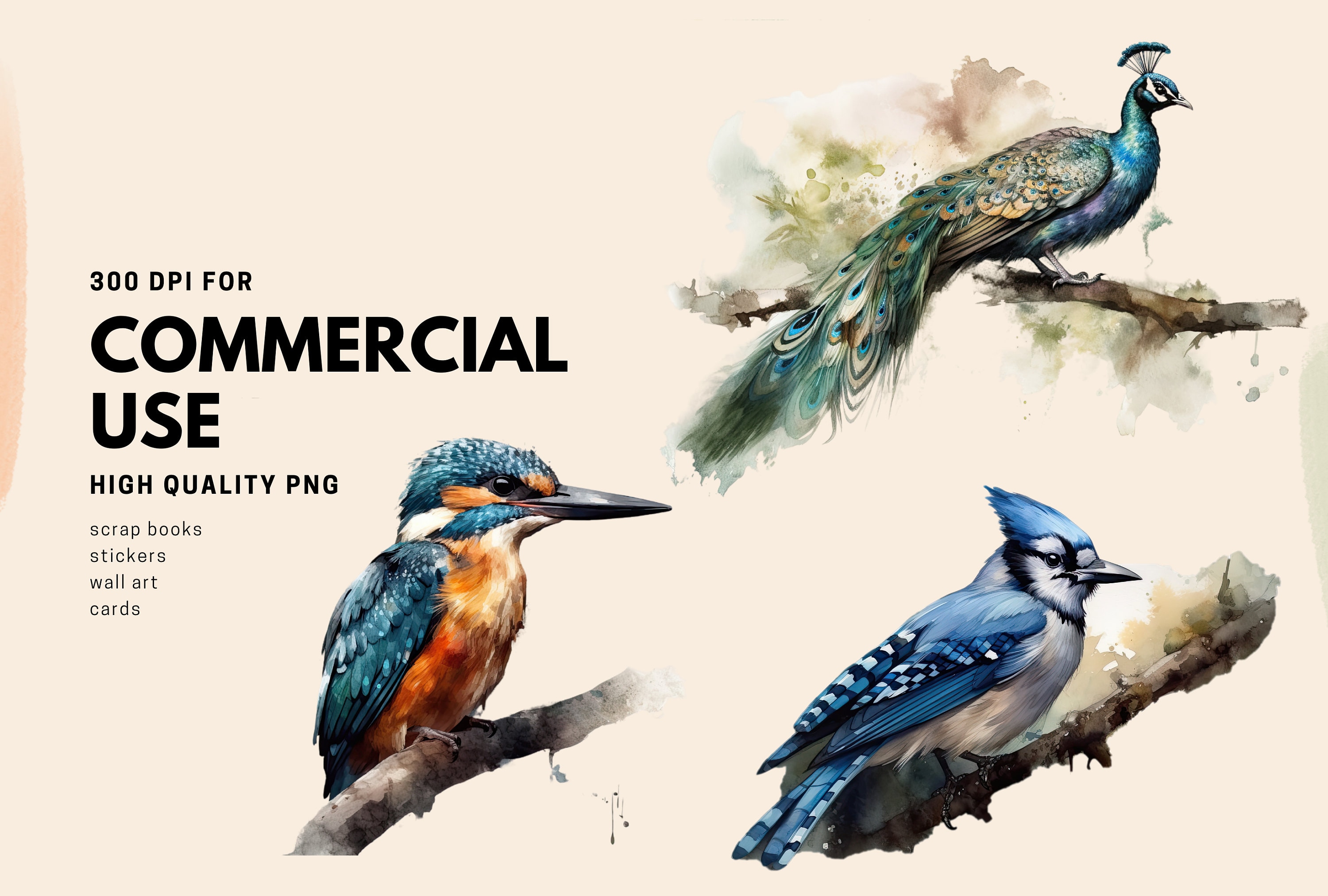 Watercolor Birds Clipart Set - 13 Colorful PNG Files for Digital ...