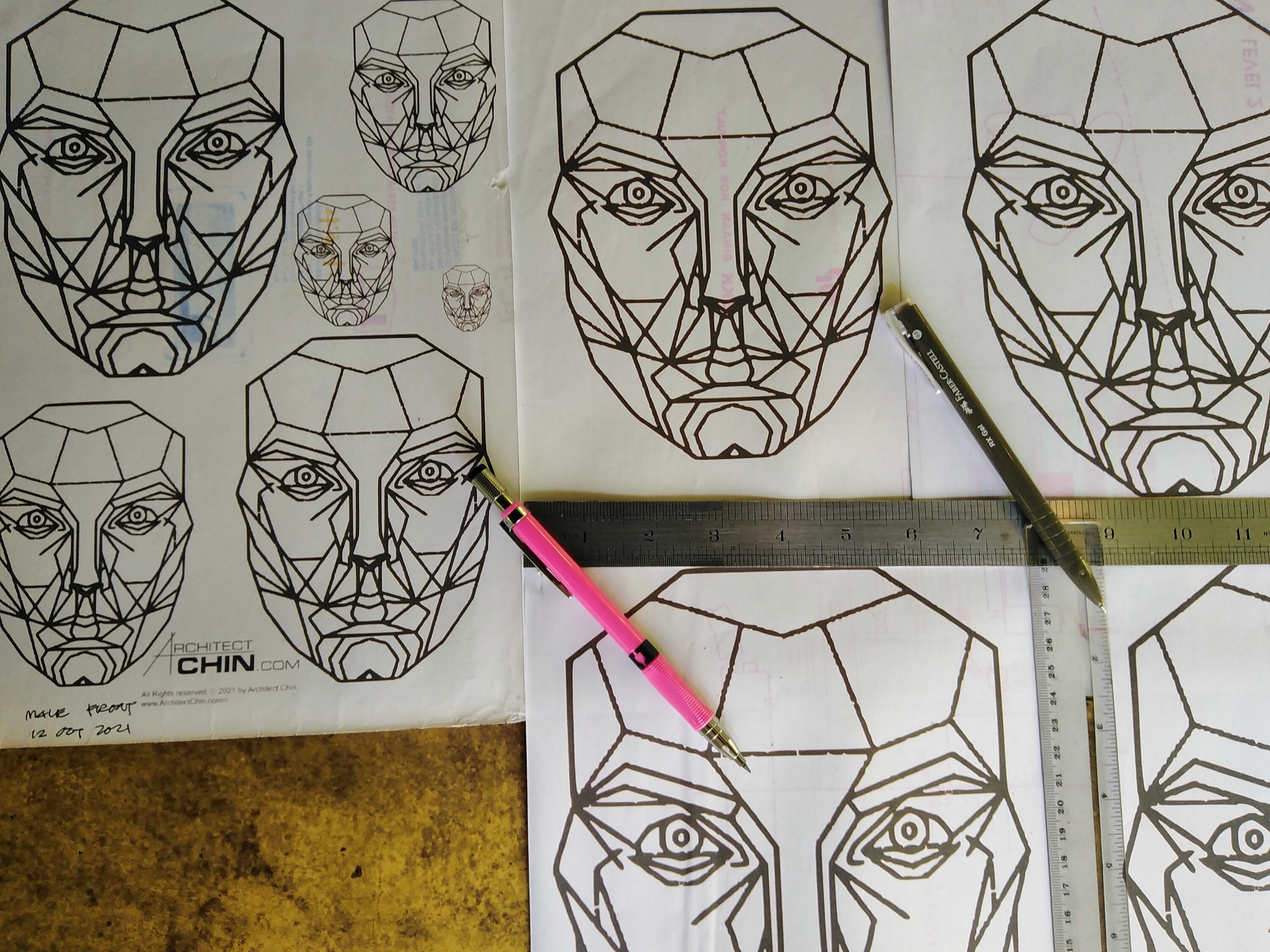 Male Face Template, Golden Ratio Grid, Front Face Sketch (digital ...