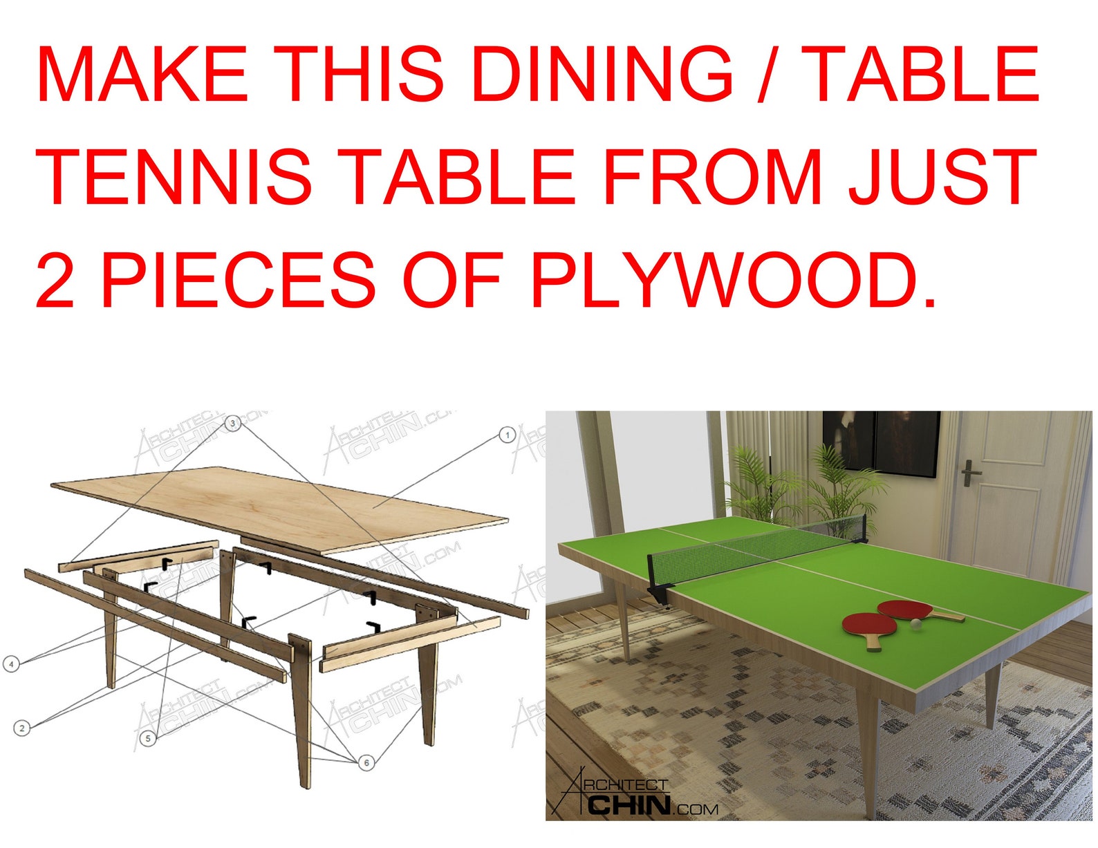 Plywood Ping Pong / Dining Table, Furniture Blueprints, Ping Pong Table ...