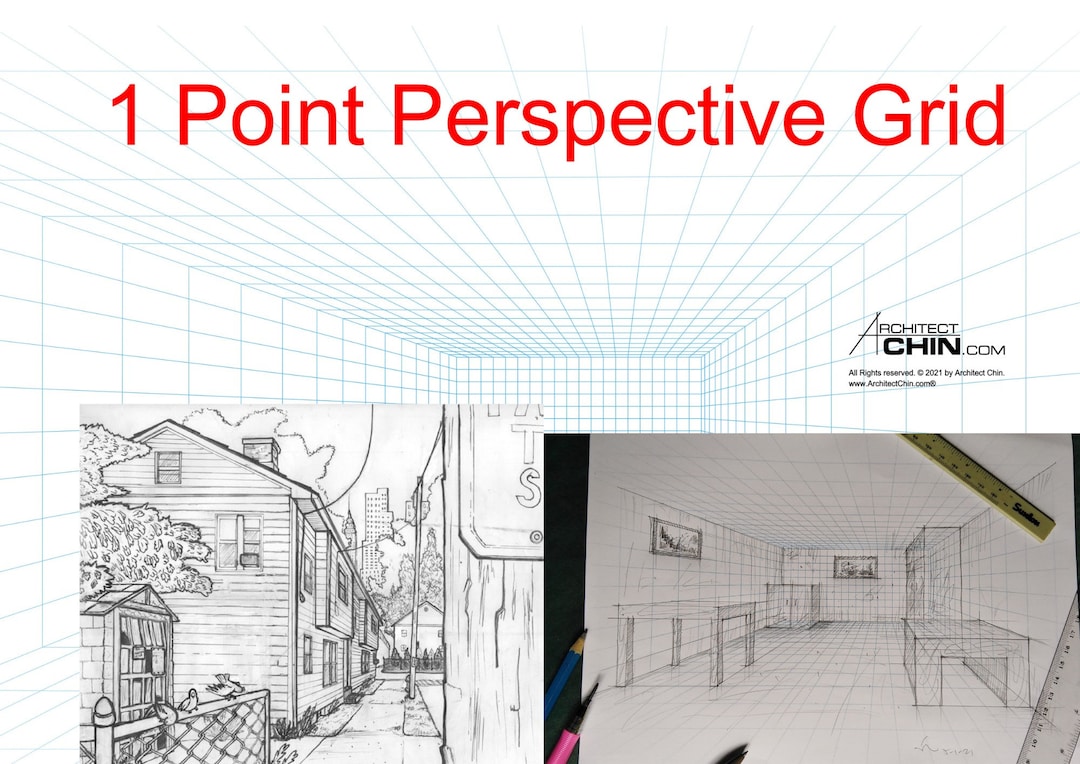 1 Point Perspective Grid Printable, Printable Grid, Drawing Grid ...