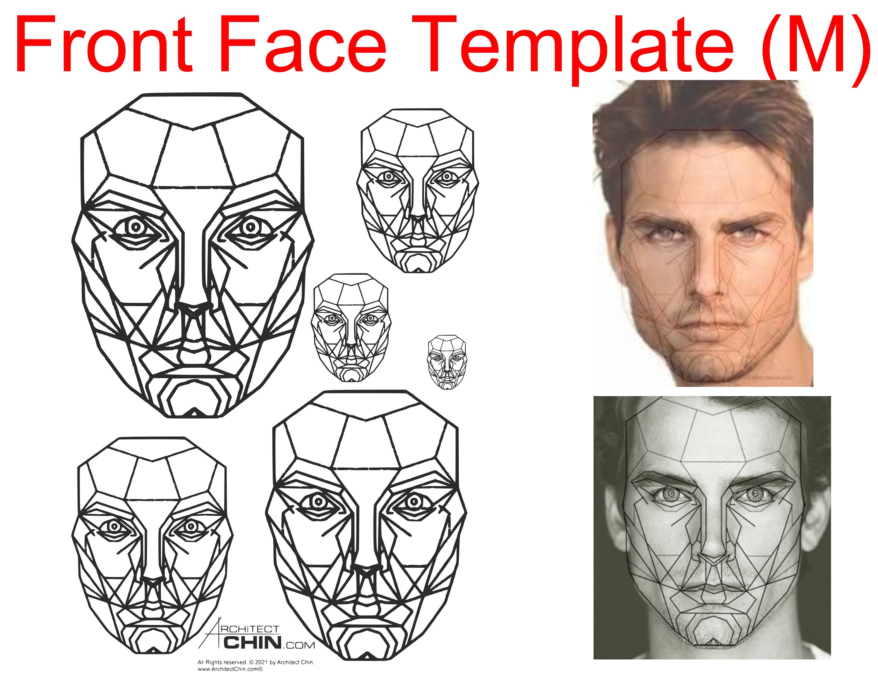 Male Face Template Male Face Ratio Male Face Grid Front Etsy