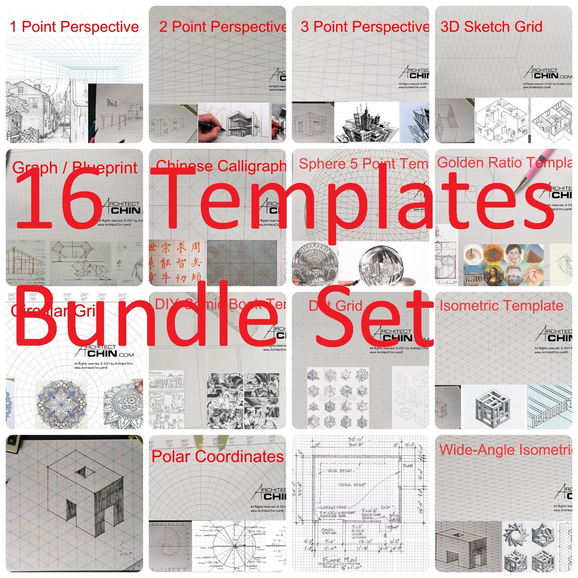 Grids Templates Bundle Deal of 16 Sets, Buy 10 Free 6 Grids, Printable ...