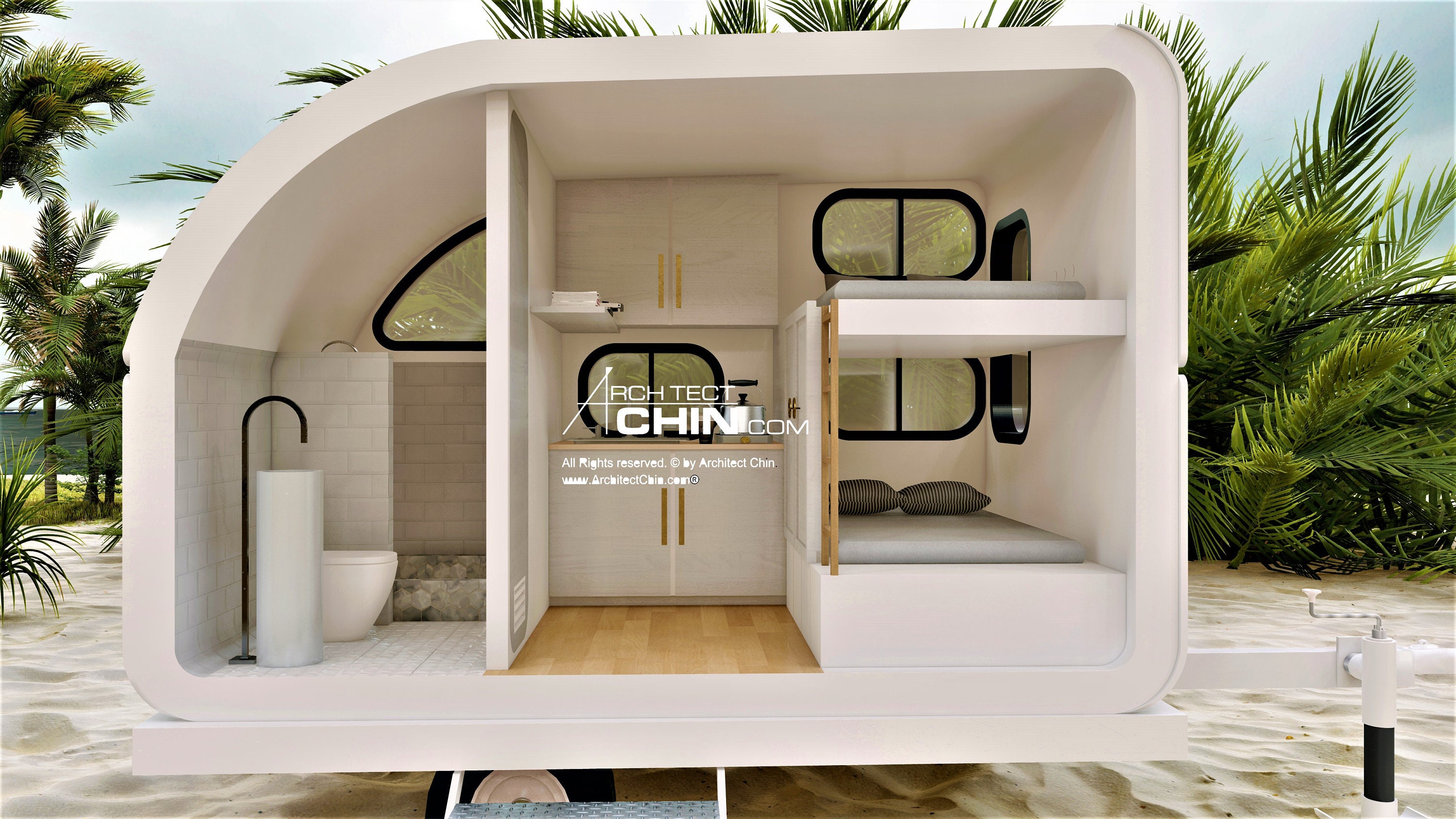 Mobile Home, Caravan, Cottage Plan, 8' X 12'x 8H, 96 SF, 2 Beds, Cabin ...