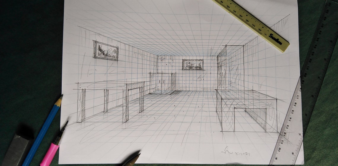 1 Point Perspective Grid Printable, Printable Grid, Drawing Grid ...