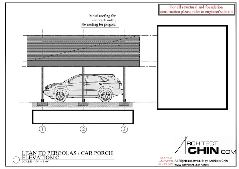 Pergola, Car Porch, 8’ W X 16’ L X 8’6”H, Cabana Plan, Gazebo Plan ...