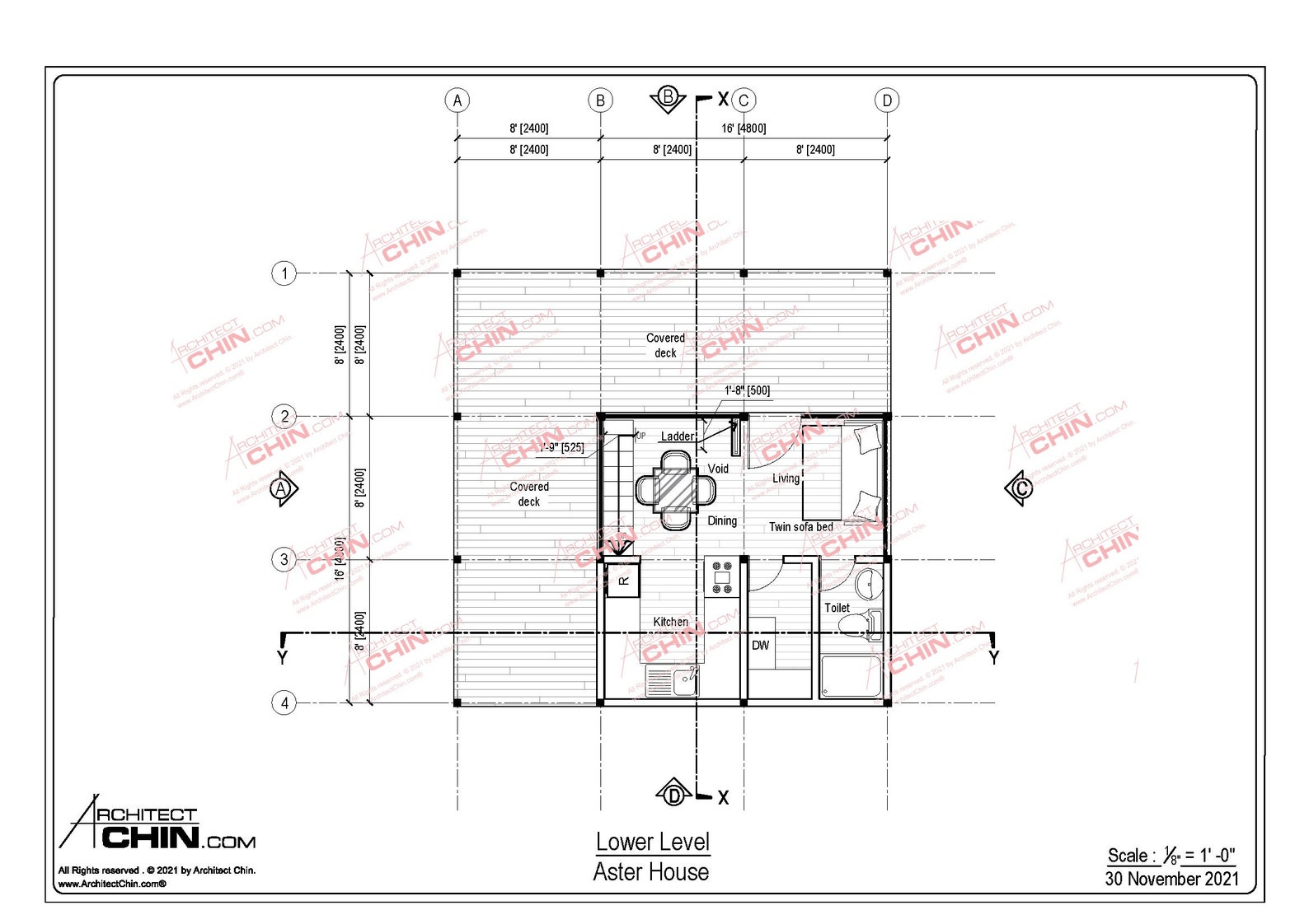 Cottage Plan, 24' X 24', 448 SF, 2 Loft Beds, Cabin Plan, Tiny House ...