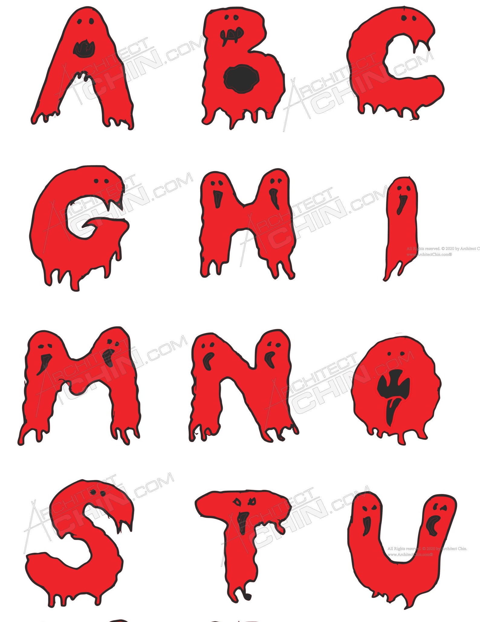 Halloween Red Letters Alphabet | Hand Drawn Alphabet | Alpha Pack ...