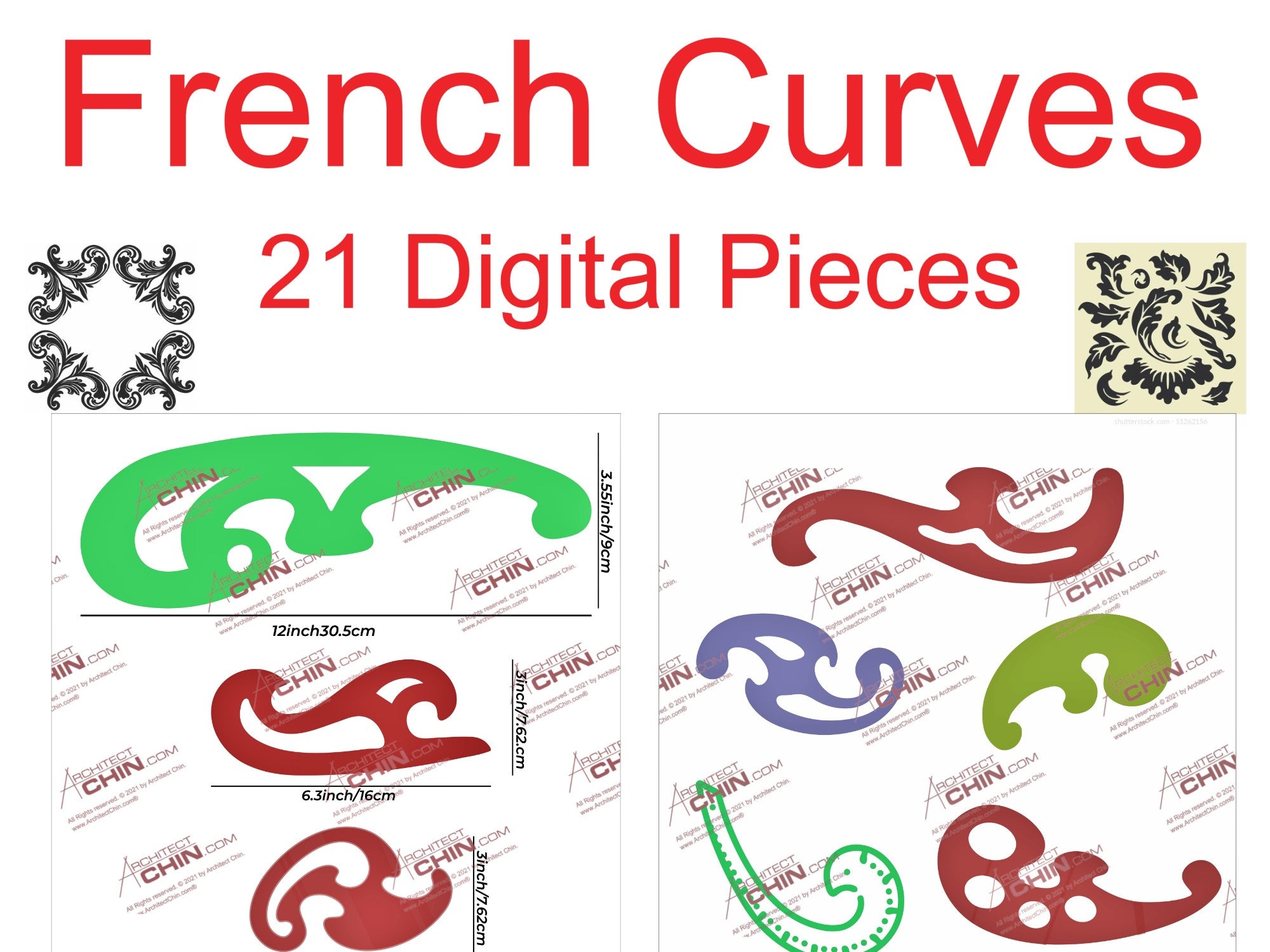 French Curves, 21 Pieces Curve Rulers, Templates, Printable, Drawing ...