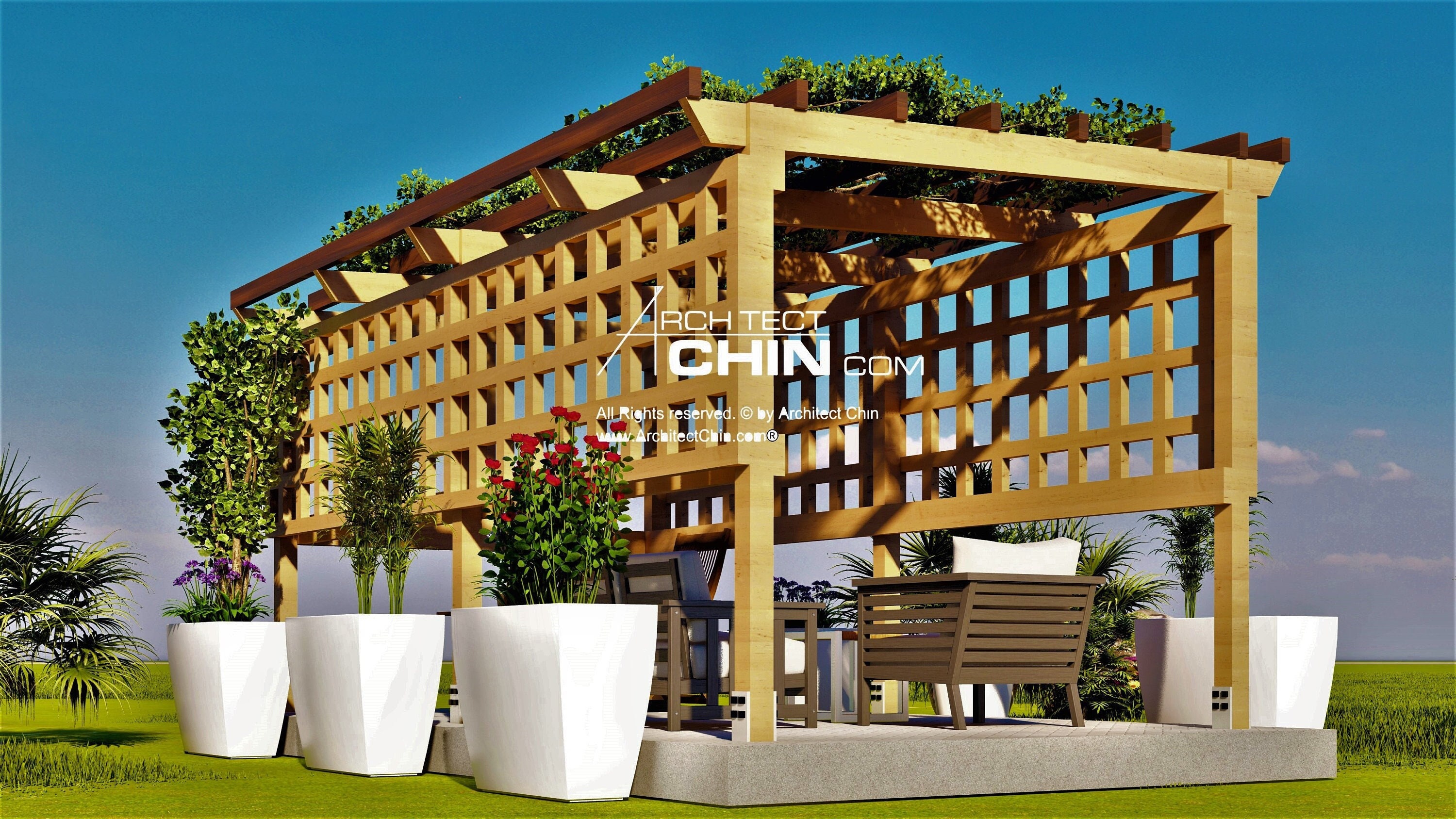 Pergola, Car Porch, 8’ W X 16’ L X 8’6”H, Cabana Plan, Gazebo Plan ...