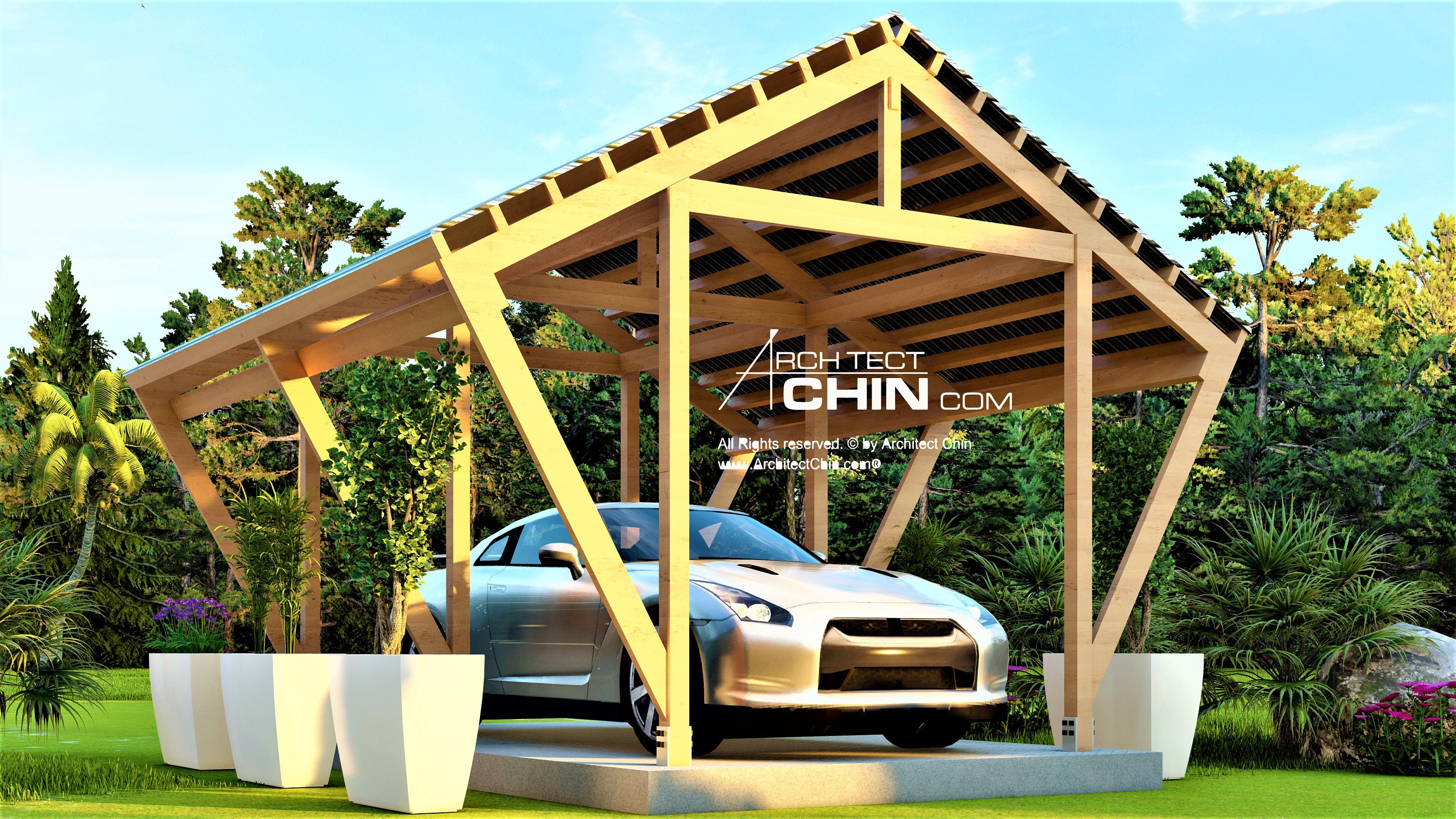 Pergola, Car Porch, 8 W X 16 L X 86H, Cabana Plan, Gazebo Plan, Shed ...