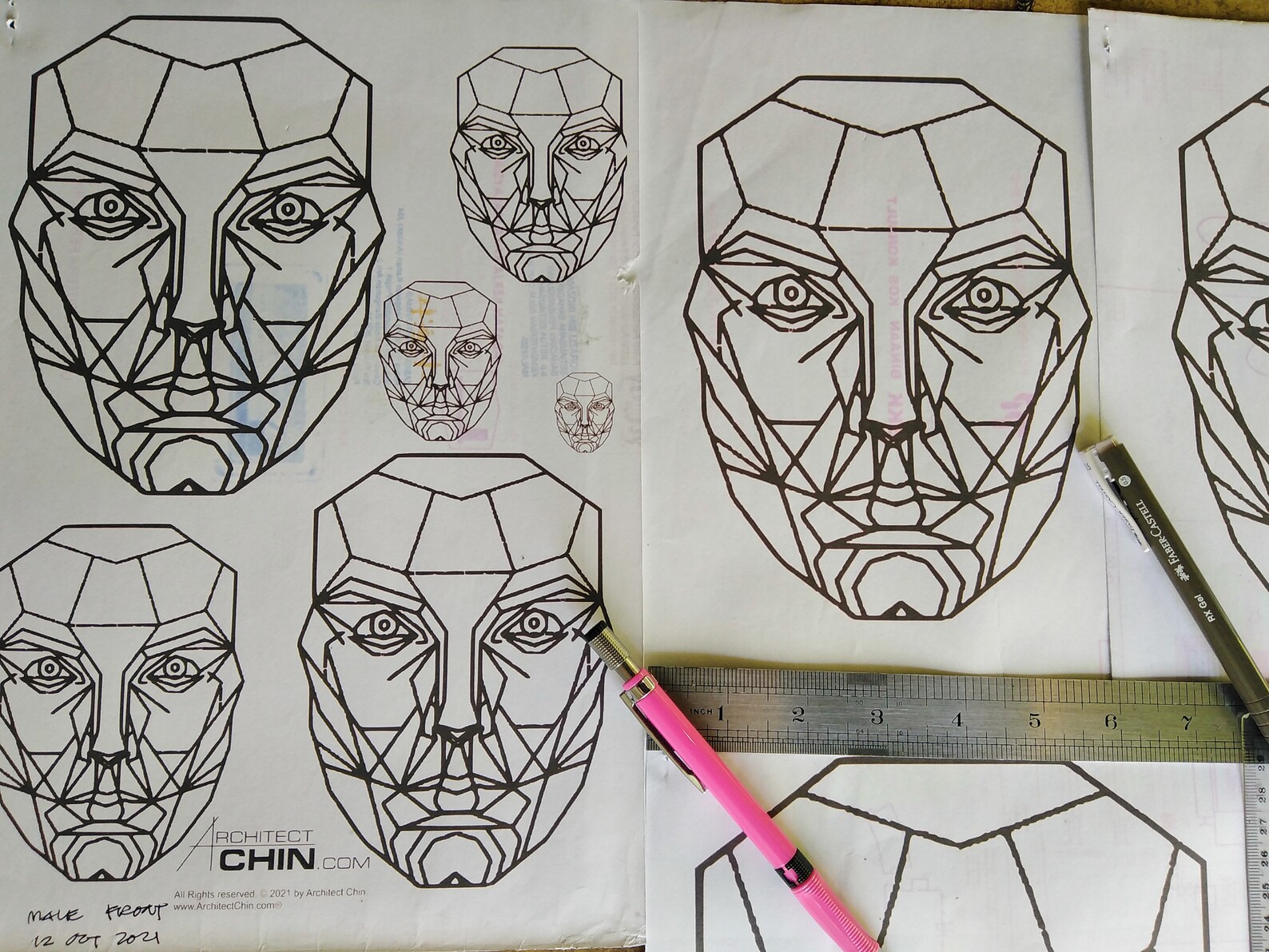 Male Face Template, Golden Ratio Grid, Front Face Sketch (digital ...