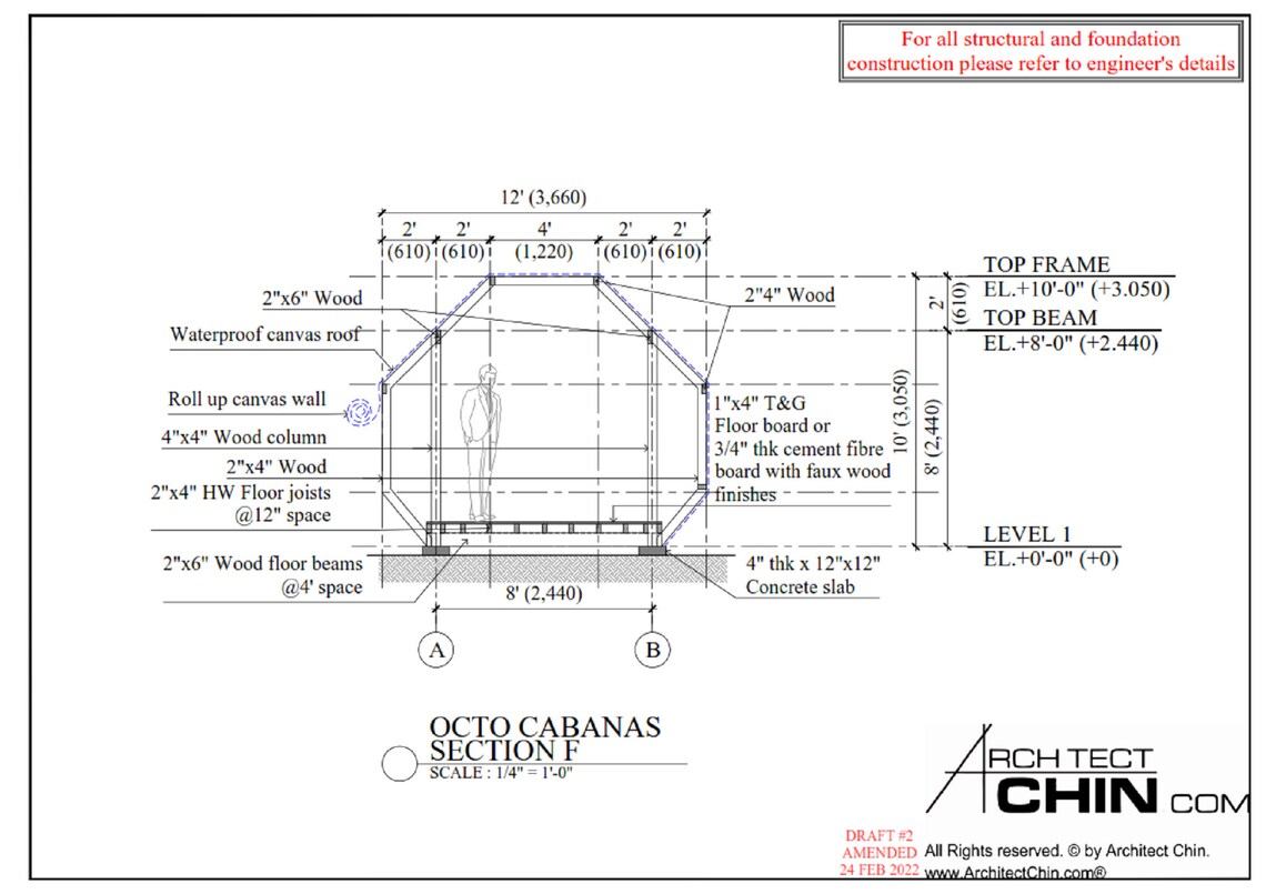 Cabana Plan, 8’W X (8’ to 16’) L X 12’H, 64 to 128 SF, Gazebo Plan ...