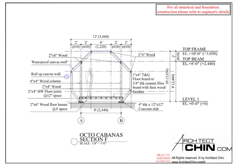 Cabana Plan, 8’W X (8’ to 16’) L X 12’H, 64 to 128 SF, Gazebo Plan ...