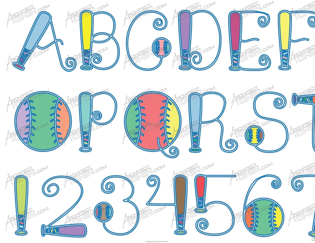 Baseball Font, Baseball Letters Alphabet, Sports Font, Sports Letters ...