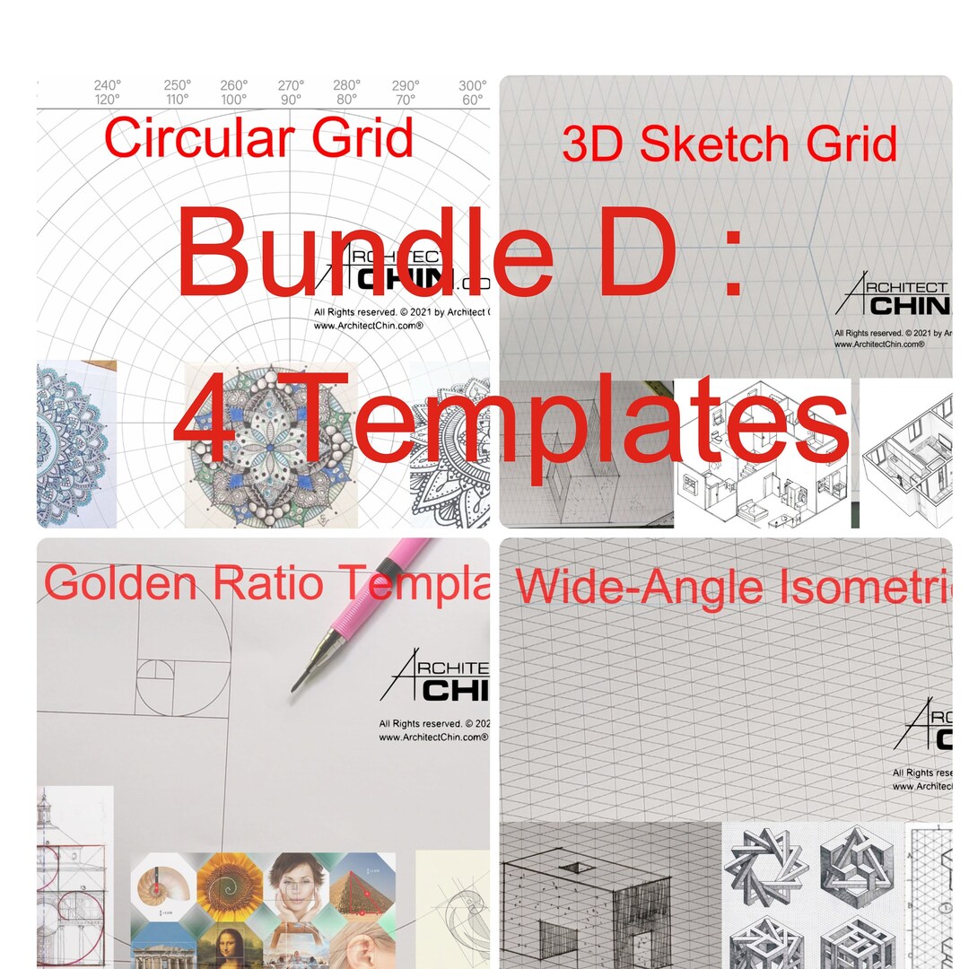 Bundle D: Circular Grid , 3D Sketch Grid, Golden Ratio Grid, Wide ...