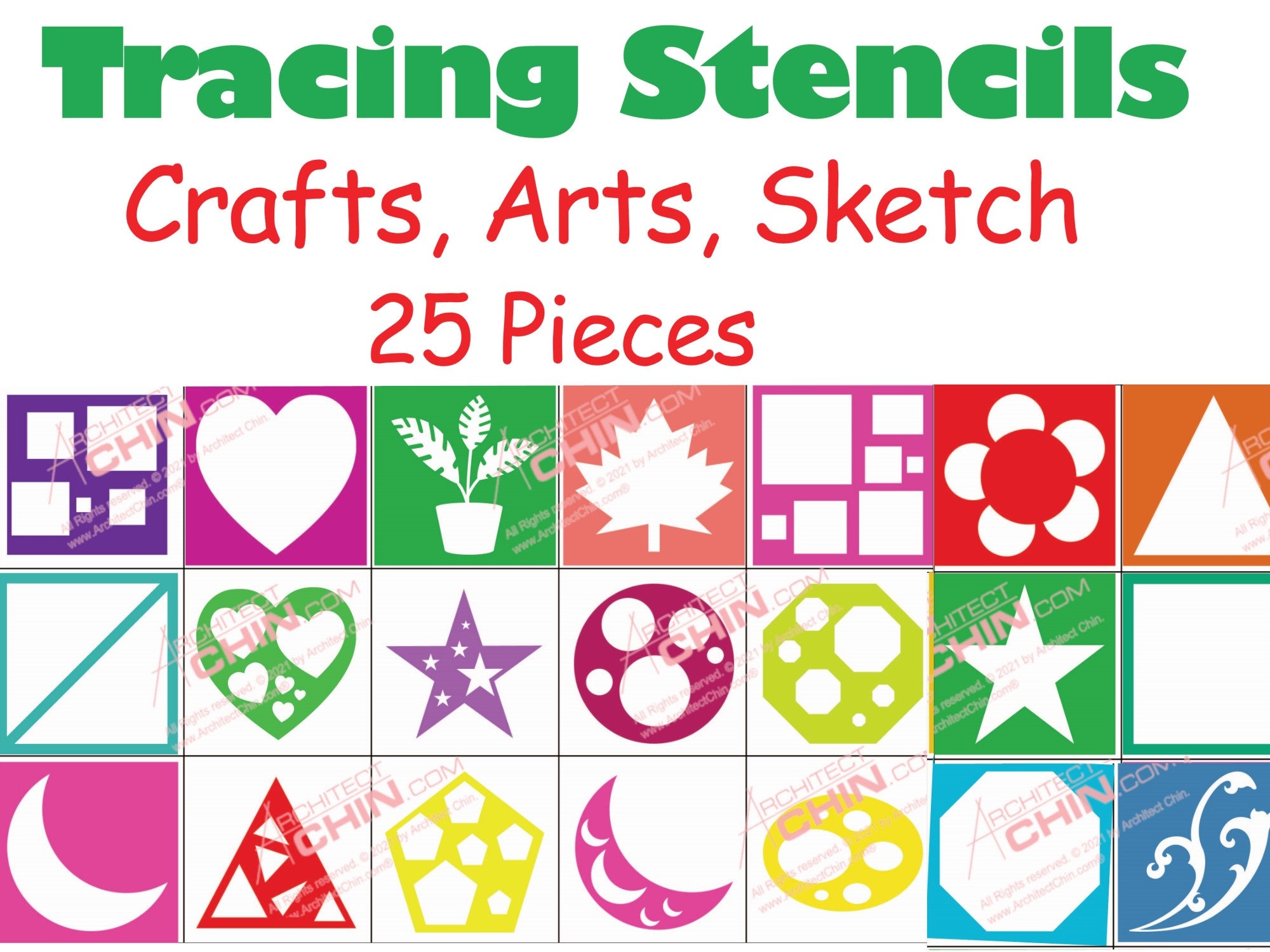 Tracing Stencils, PNG, Colorful Shapes, 25 Pieces, Shape Stencils ...
