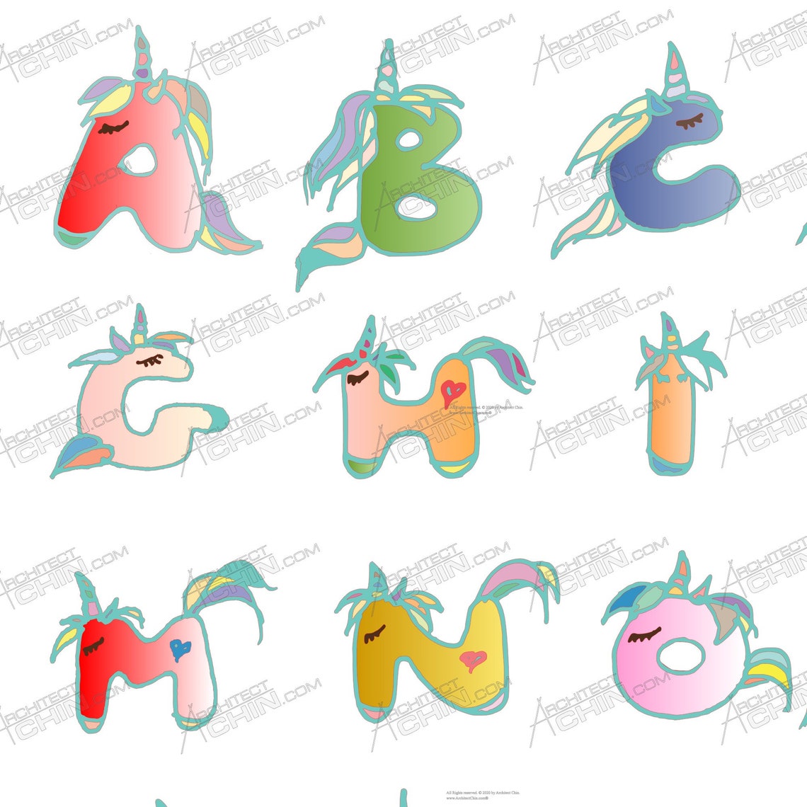 Unicorn Letters, Unicorn Letters Alphabet, Unicorn Print, Unicorn Vinyl ...