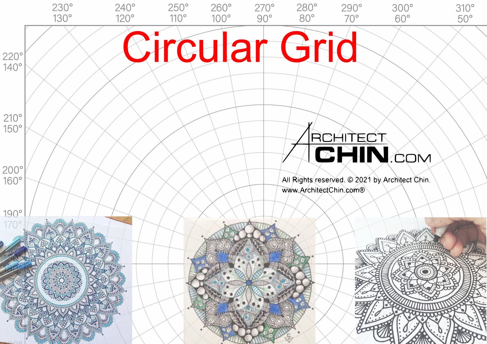 Circular Grid Printable, Circular Printable Grid, Round Drawing Grid ...