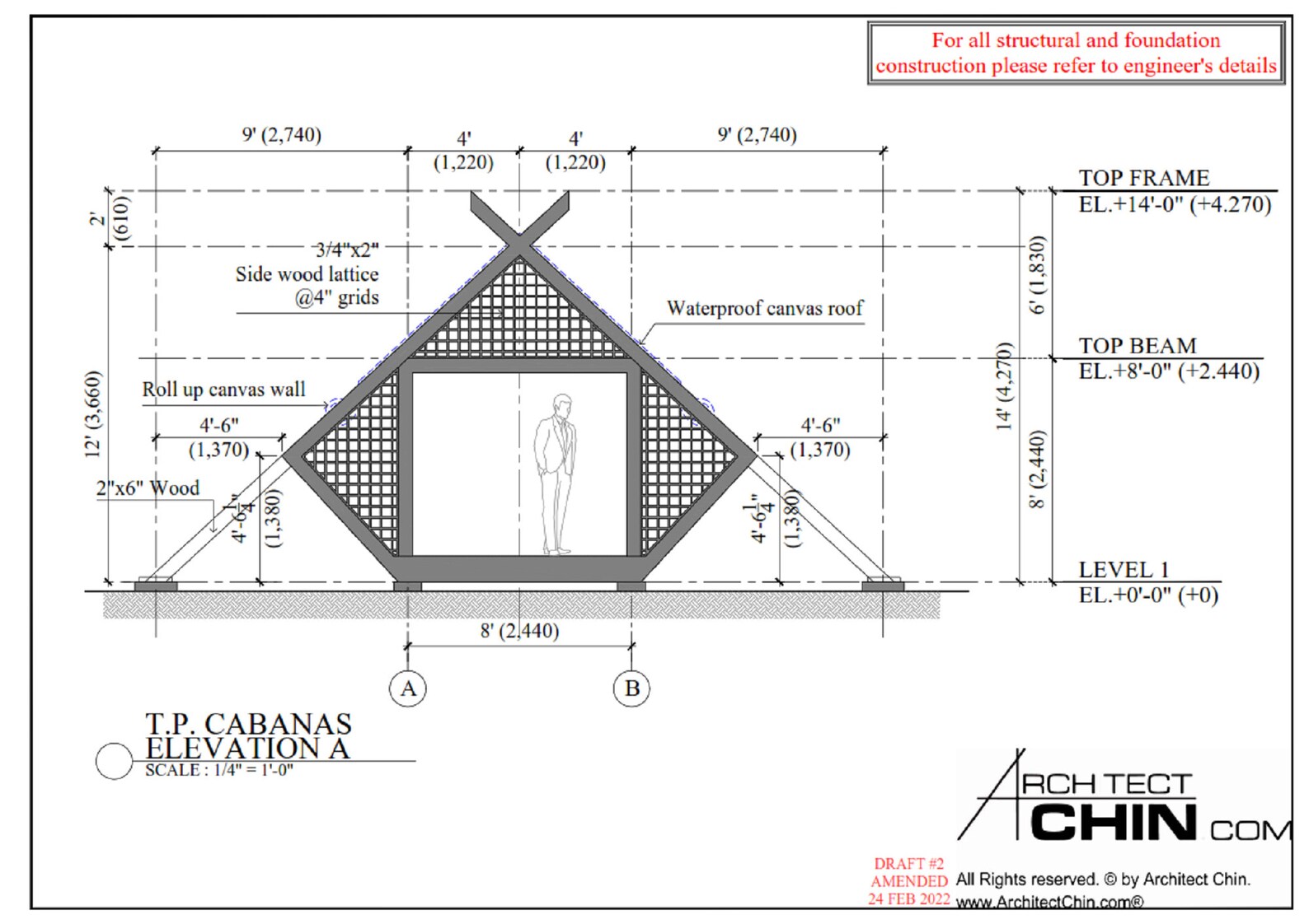 Cabana Plan, 8’W X (8’ to 16’) L X 12’H, 64 to 128 SF, Gazebo Plan ...