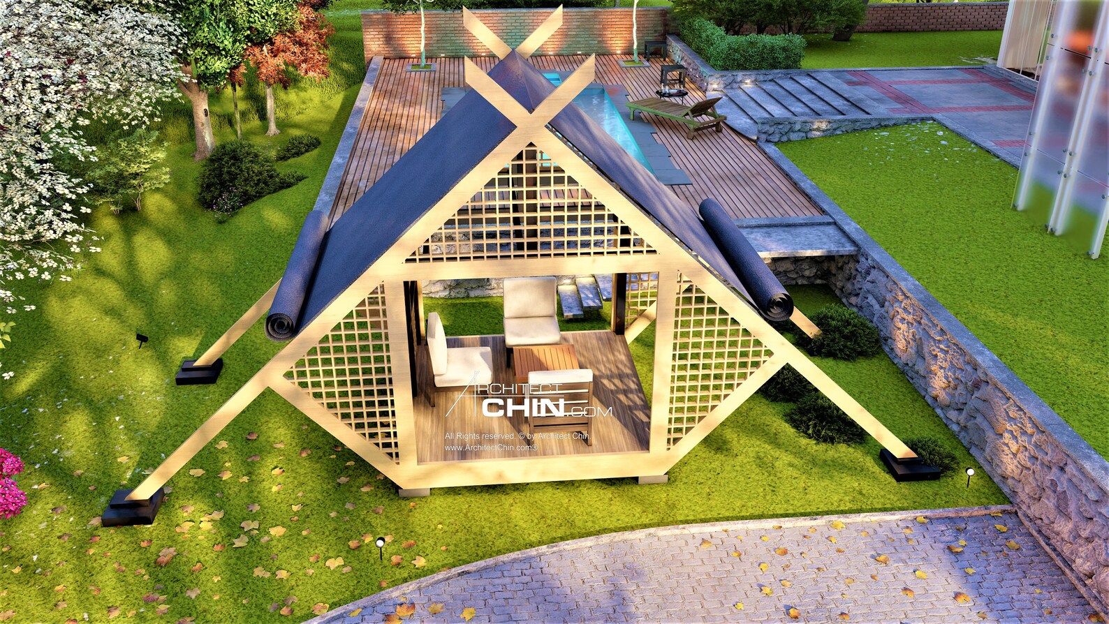 Cabana Plan, 8’W X (8’ to 16’) L X 12’H, 64 to 128 SF, Gazebo Plan ...