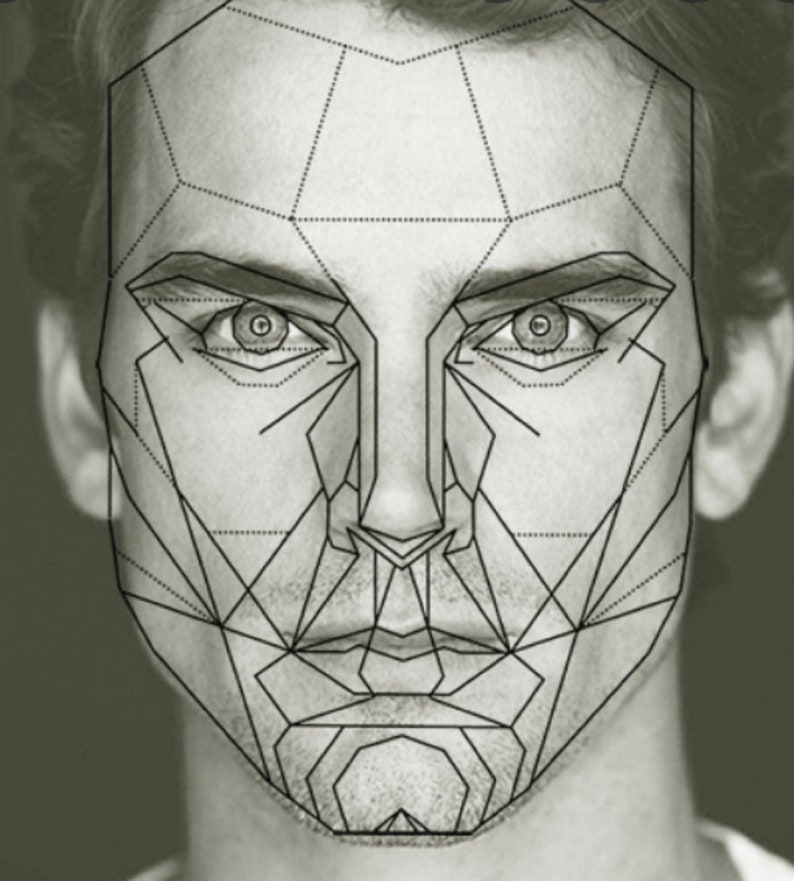 Male Face Template, Golden Ratio Grid, Front Face Sketch (digital ...