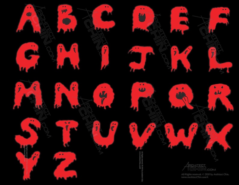 Halloween Red Letters Alphabet | Hand Drawn Alphabet | Alpha Pack ...