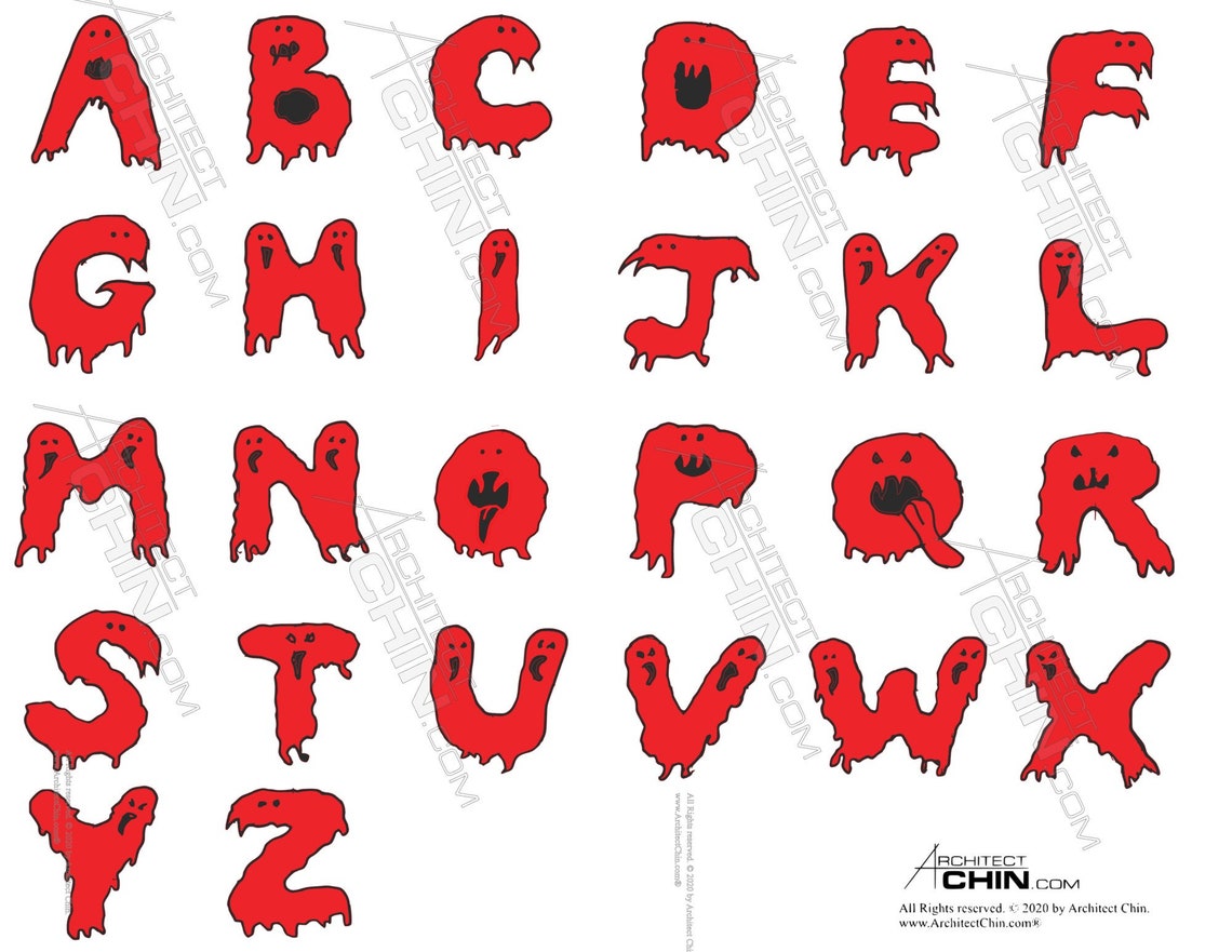 Halloween Red Letters Alphabet | Hand Drawn Alphabet | Alpha Pack ...