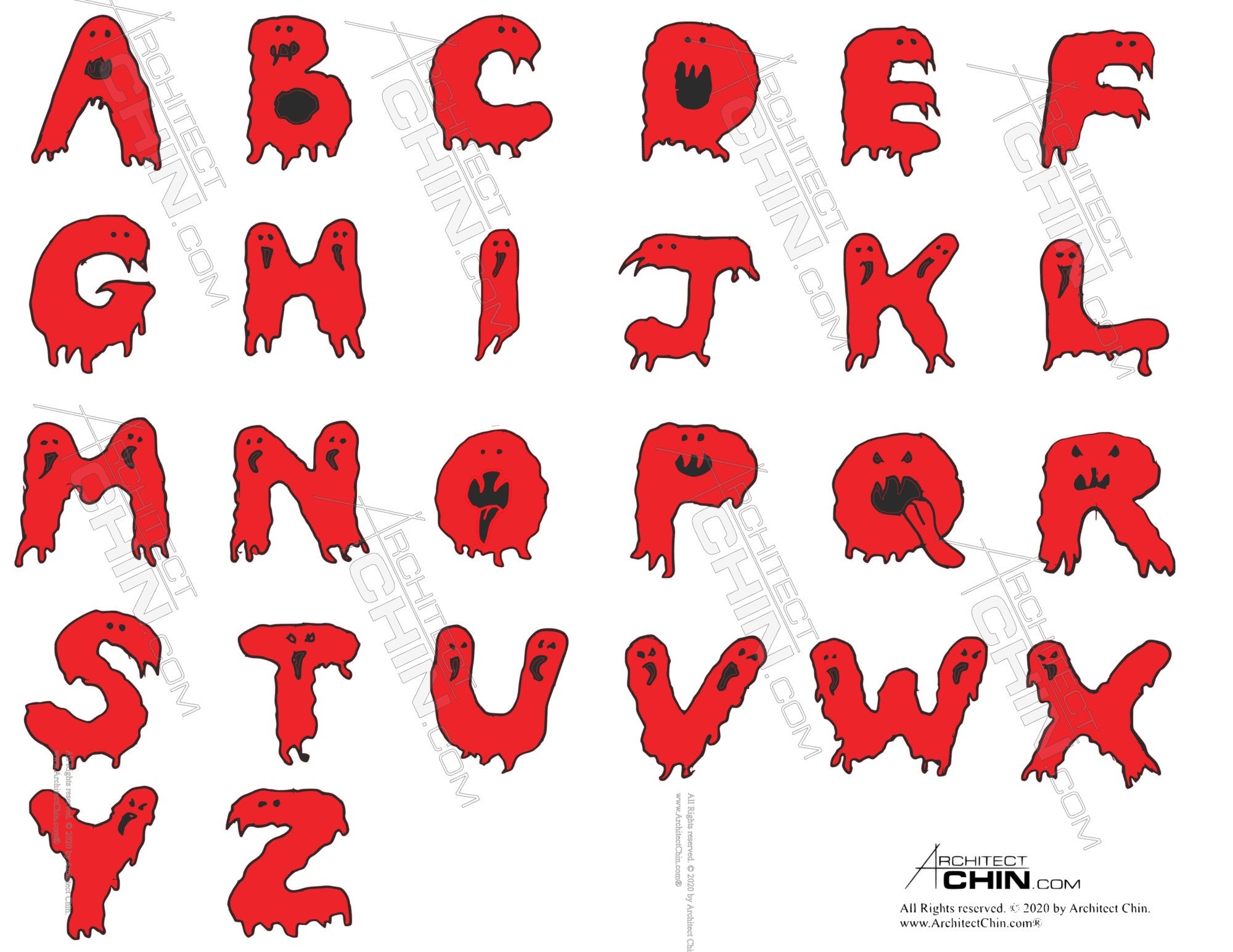 Halloween Red Letters Alphabet | Hand Drawn Alphabet | Alpha Pack ...