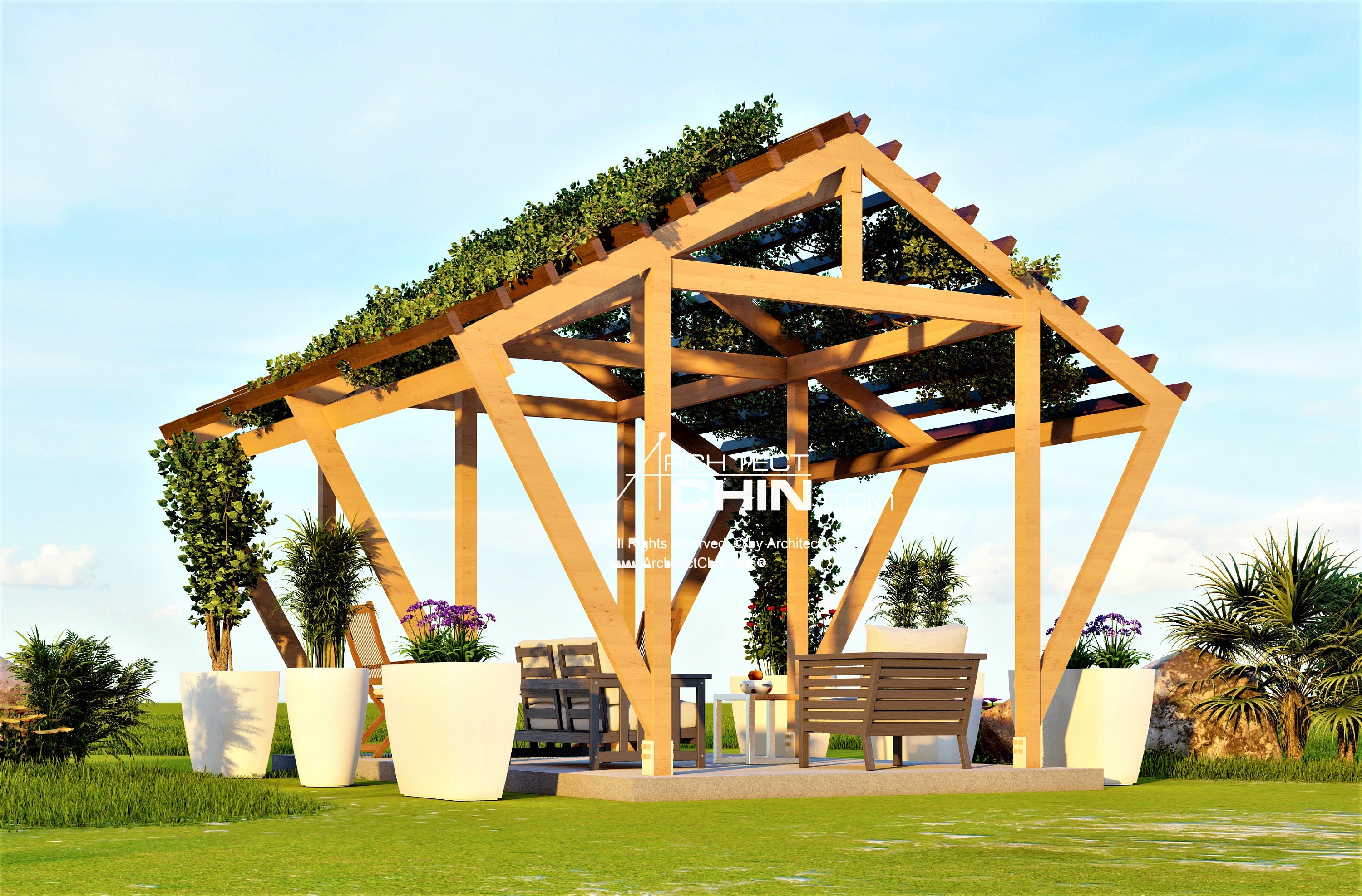 Pergola, Car Porch, 8’ W X 16’ L X 8’6”H, Cabana Plan, Gazebo Plan ...