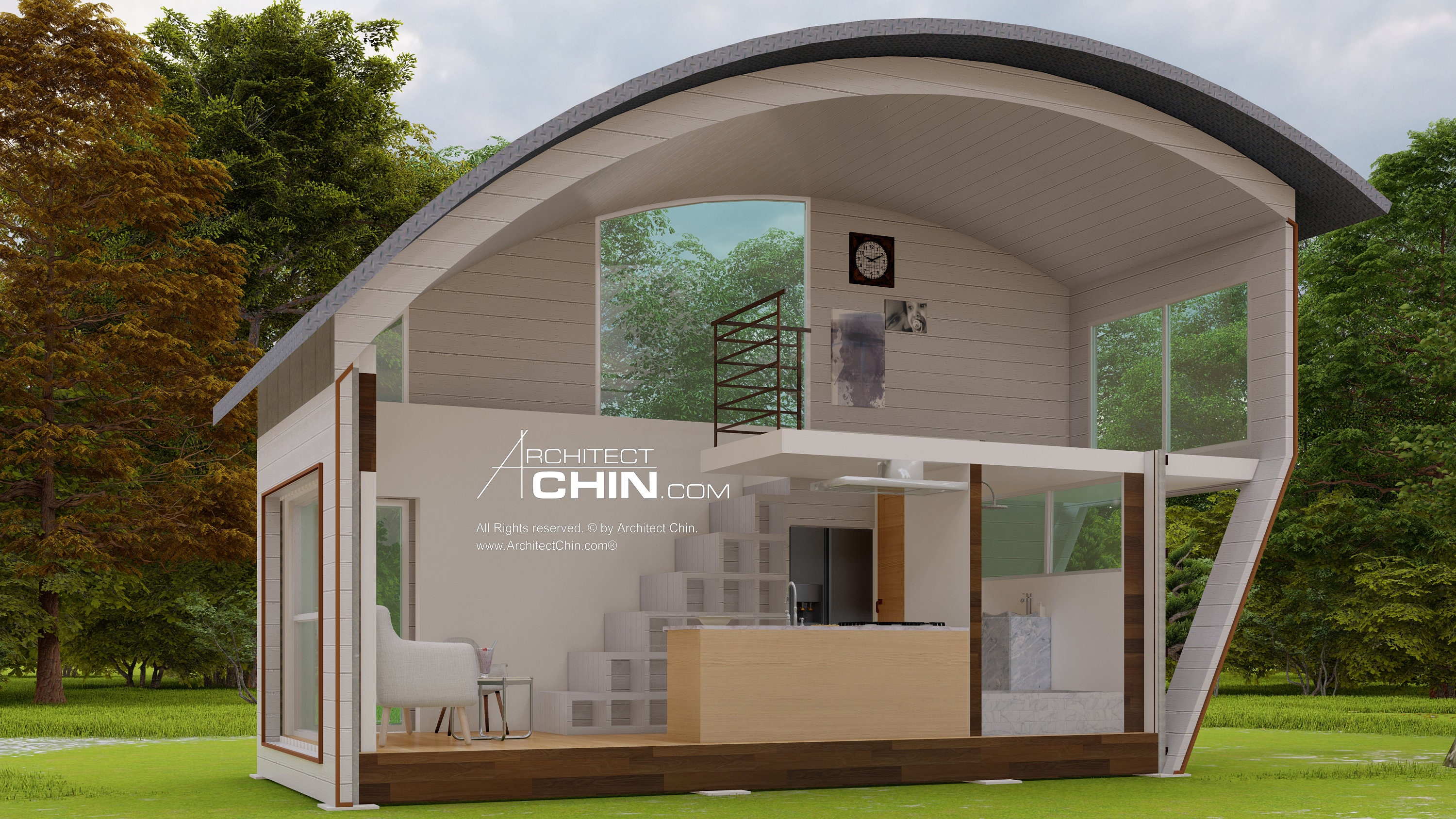 Modern Container Cabin Plan, 2-level Tiny House Blueprint (digital ...