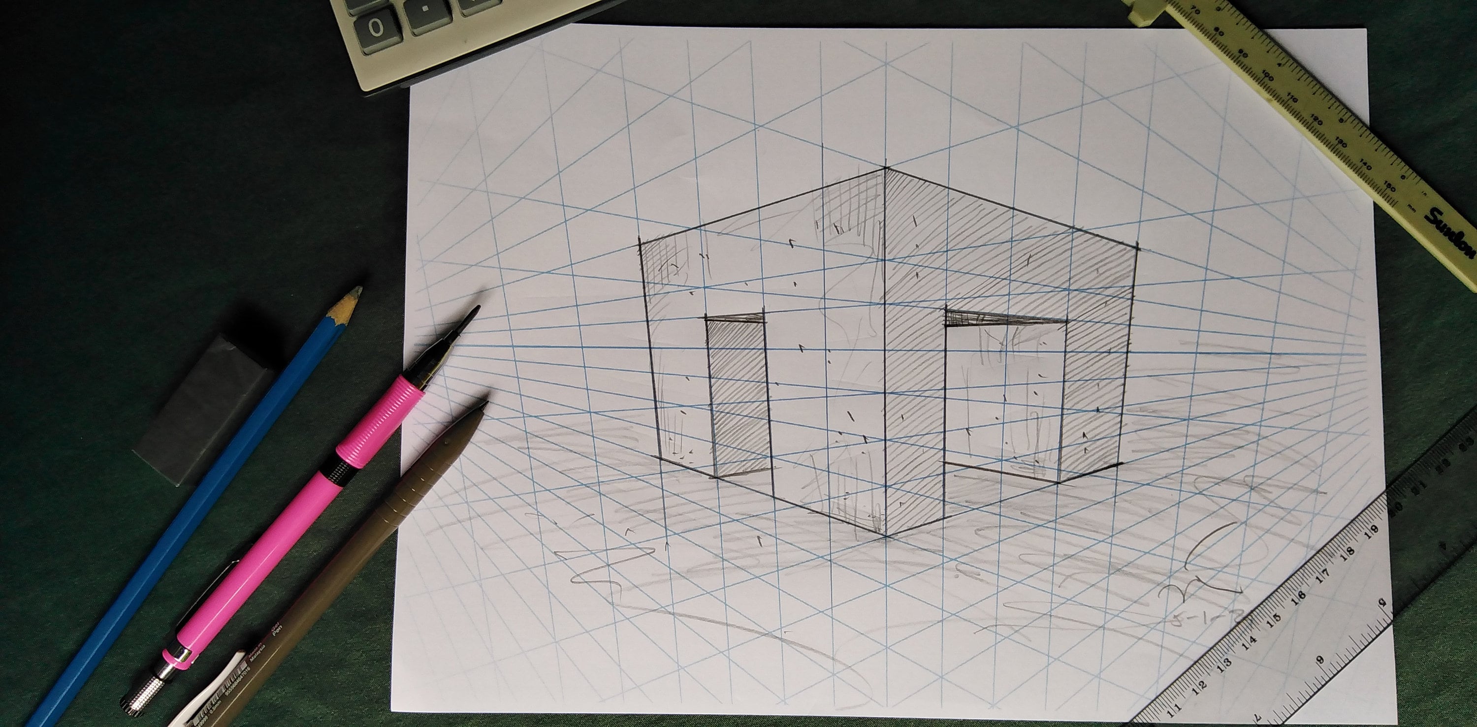 3 Point Perspective Grid Printable Printable Grid Drawing Etsy
