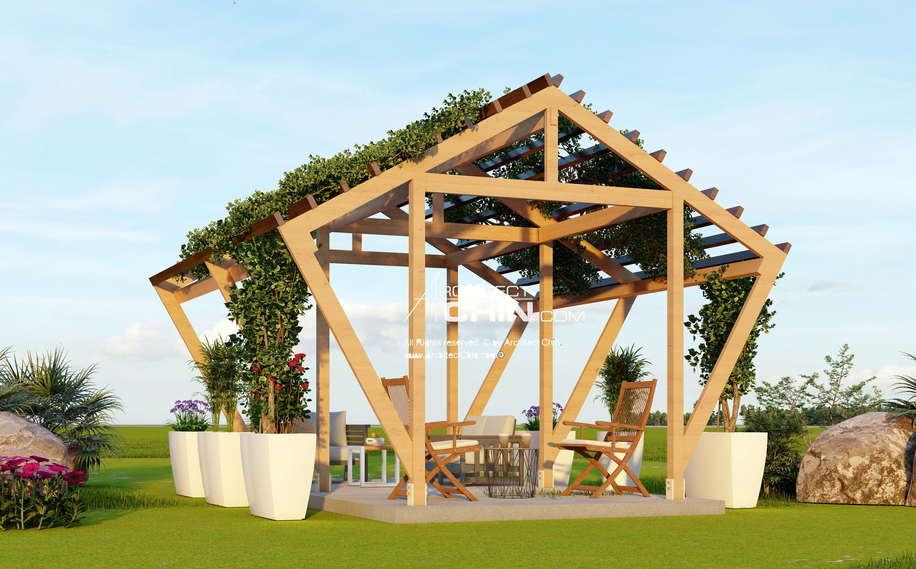 Pergola, Car Porch, 8’ W X 16’ L X 8’6”H, Cabana Plan, Gazebo Plan ...