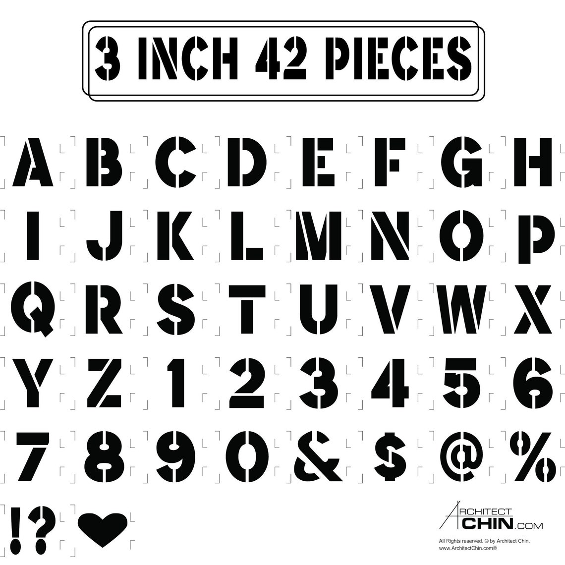 3 Inch Letter Stencils, Symbols, Numbers, Craft Stencils, Templates, 42 ...