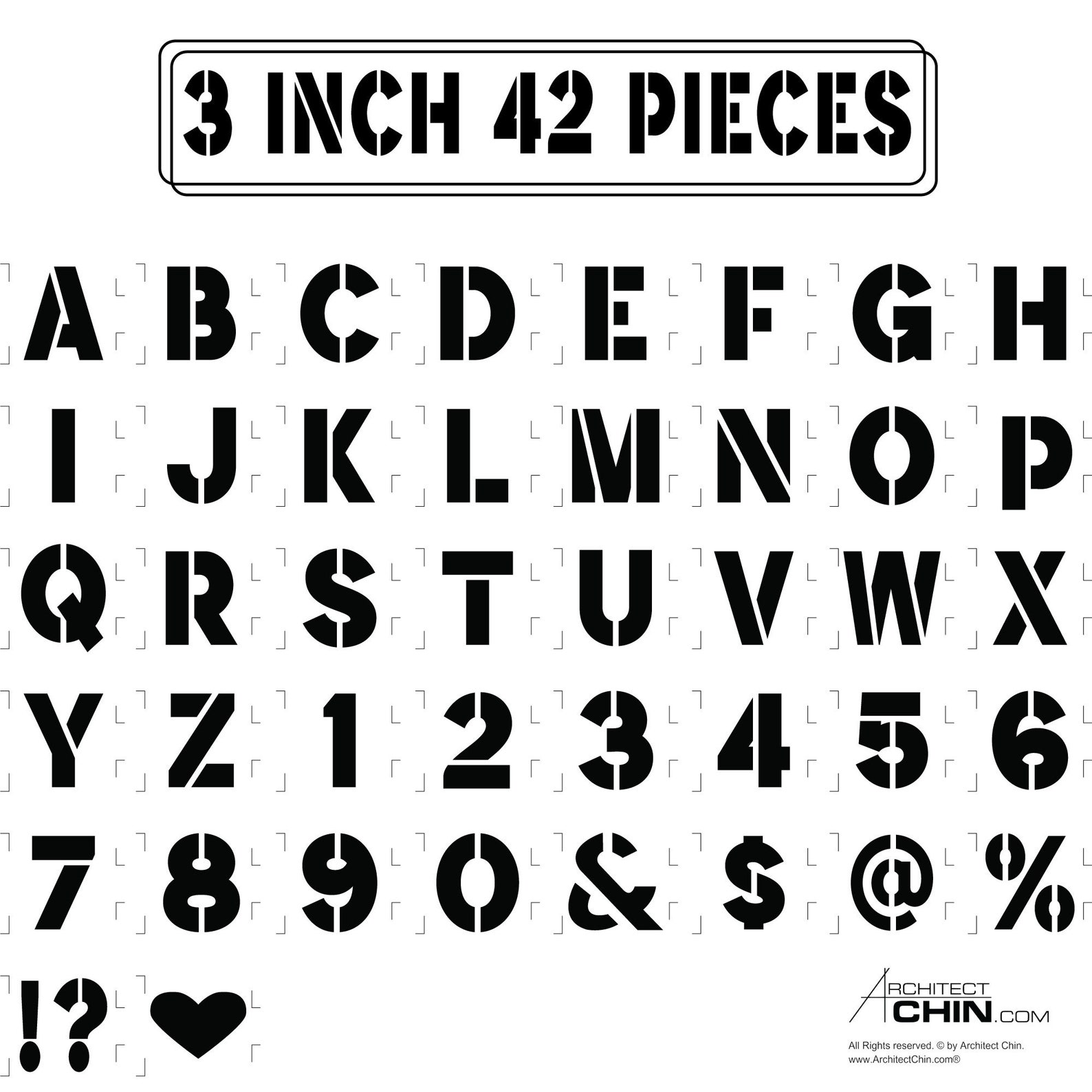 3 Inch Letter Stencils, Symbols, Numbers, Craft Stencils, Templates, 42 ...