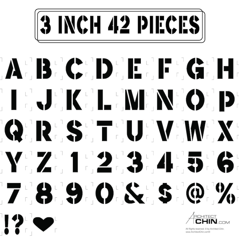 3 Inch Letter Stencils, Symbols, Numbers, Craft Stencils, Templates, 42 ...