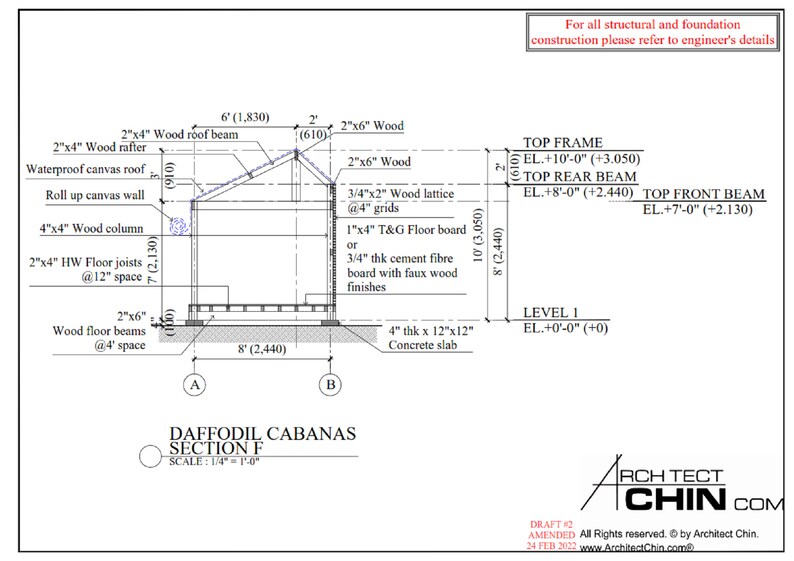 Cabana Plan, 8’W X (8’ to 16’) L X 12’H, 64 to 128 SF, Gazebo Plan ...