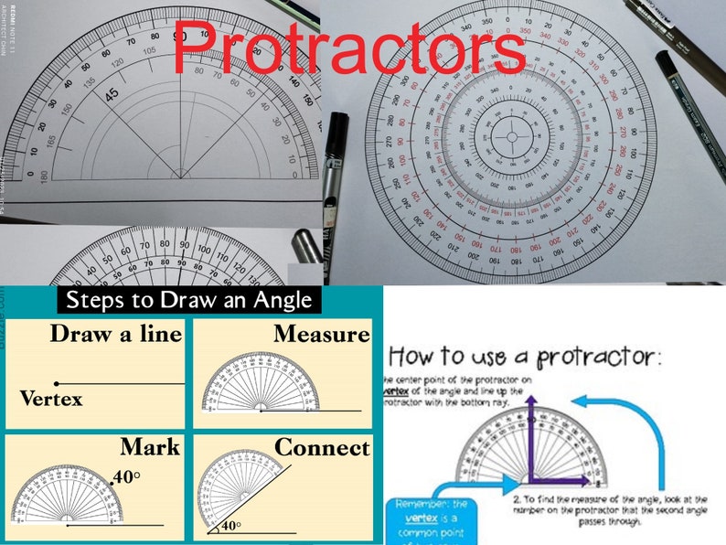 Protractors, Ruler, Geometry, Templates, Stencil, Printable, Drawing ...