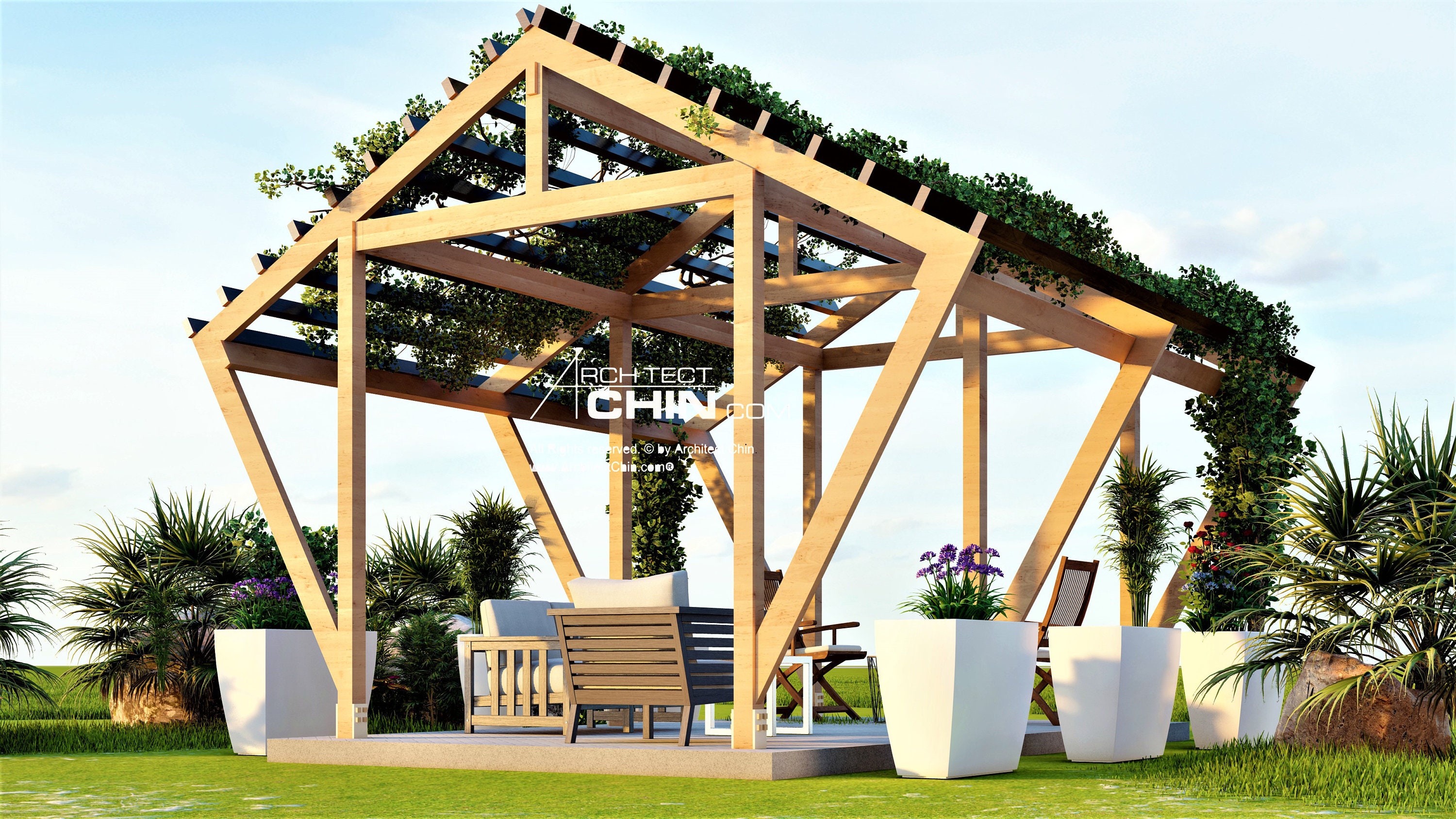 Pergola, Car Porch, 8’ W X 16’ L X 8’6”H, Cabana Plan, Gazebo Plan ...