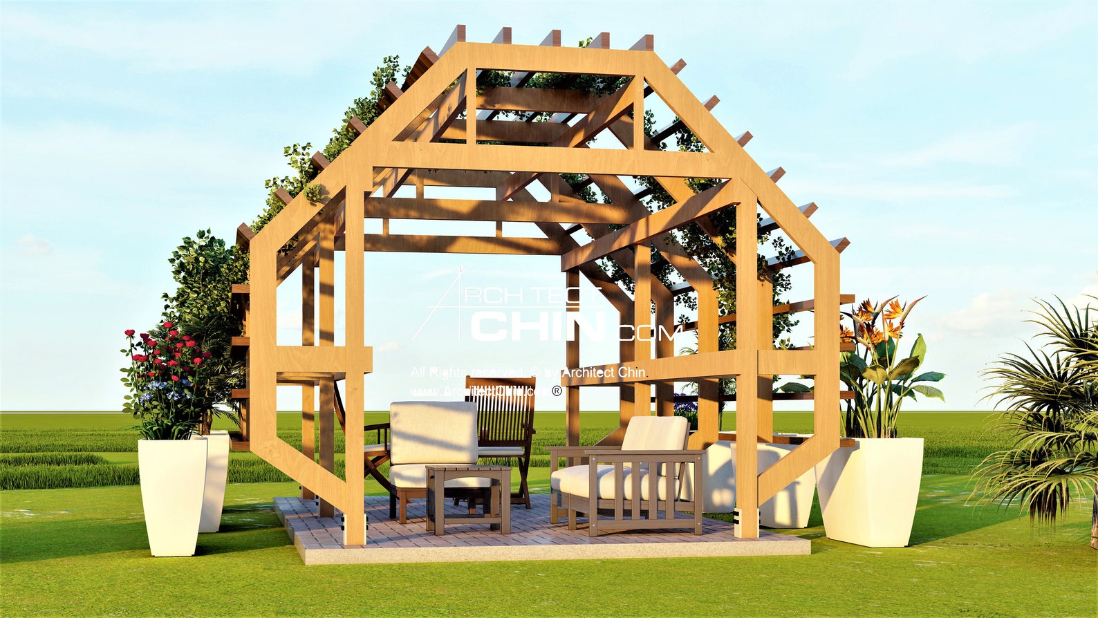 Pergola, Car Porch, 8 W X 16 L X 86H, Cabana Plan, Gazebo Plan, Shed ...